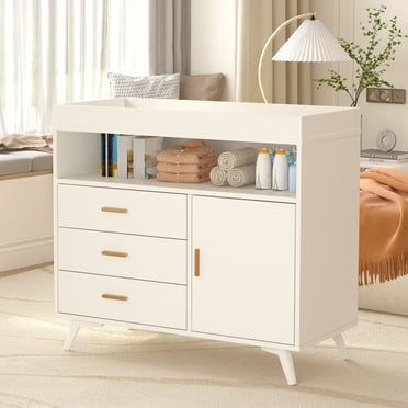 OXYLIFE 45" White Nursery Changing Table Dresser with 4 Drawers, Shelf ...