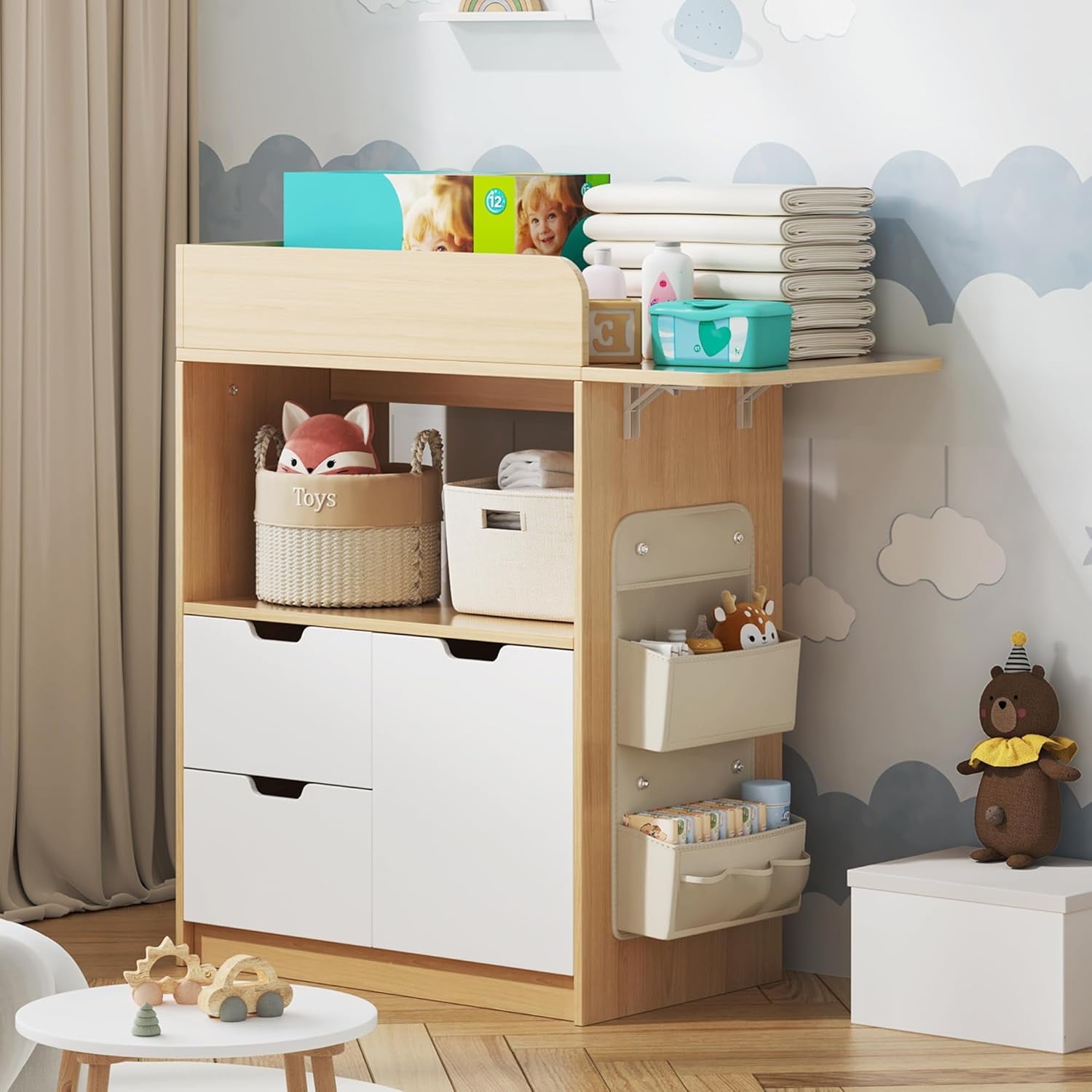 Baby Changing Table Dresser, Wanan Wood Nursery Diaper Changing Table ...