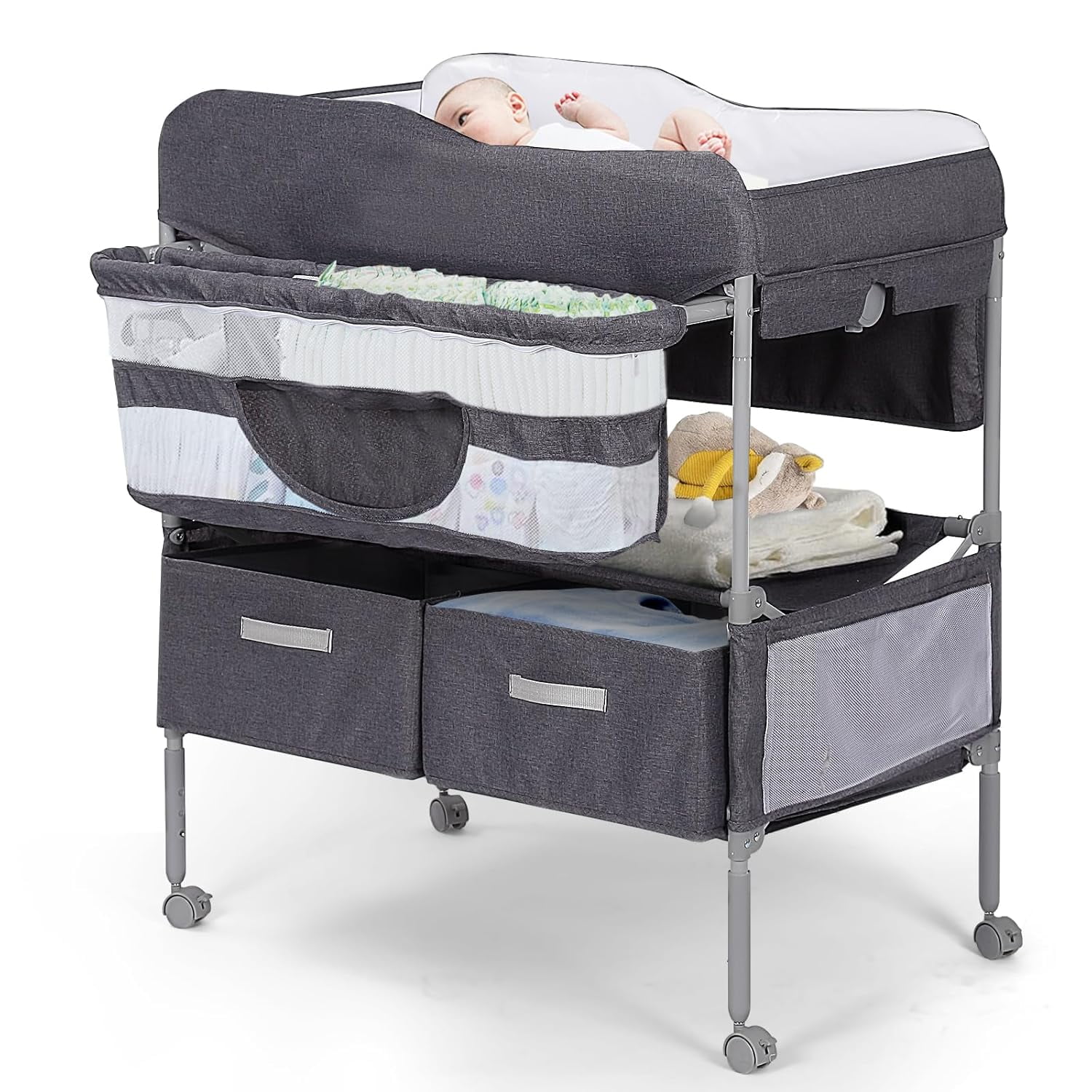 Baby Changing Table, Portable Changing Table with 2 Storage Baskets ...