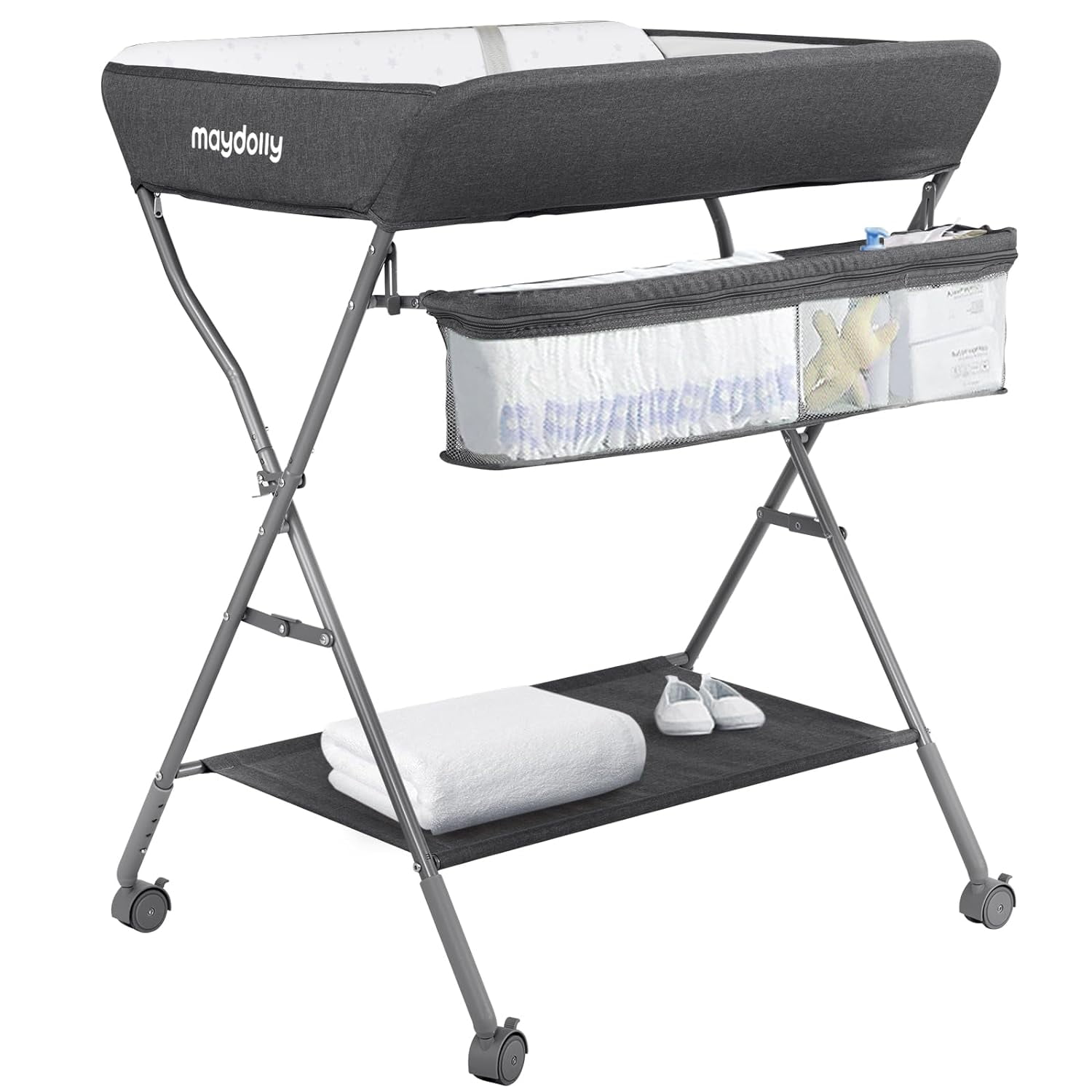 Baby Changing Table with Wheels, Portable Adjustable Height Folding ...