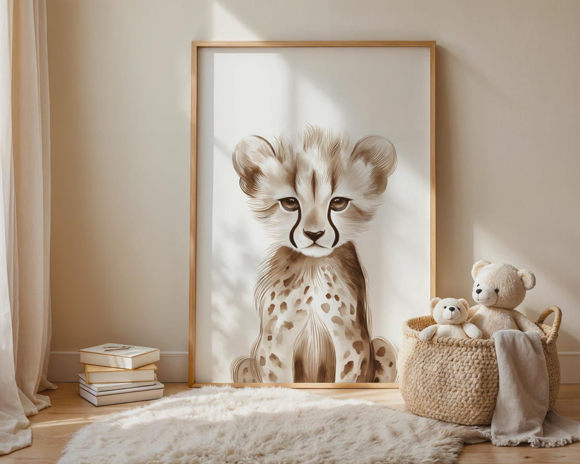 Baby Cheetah Watercolor Nursery Art Print, Safari Animal Wall Decor ...