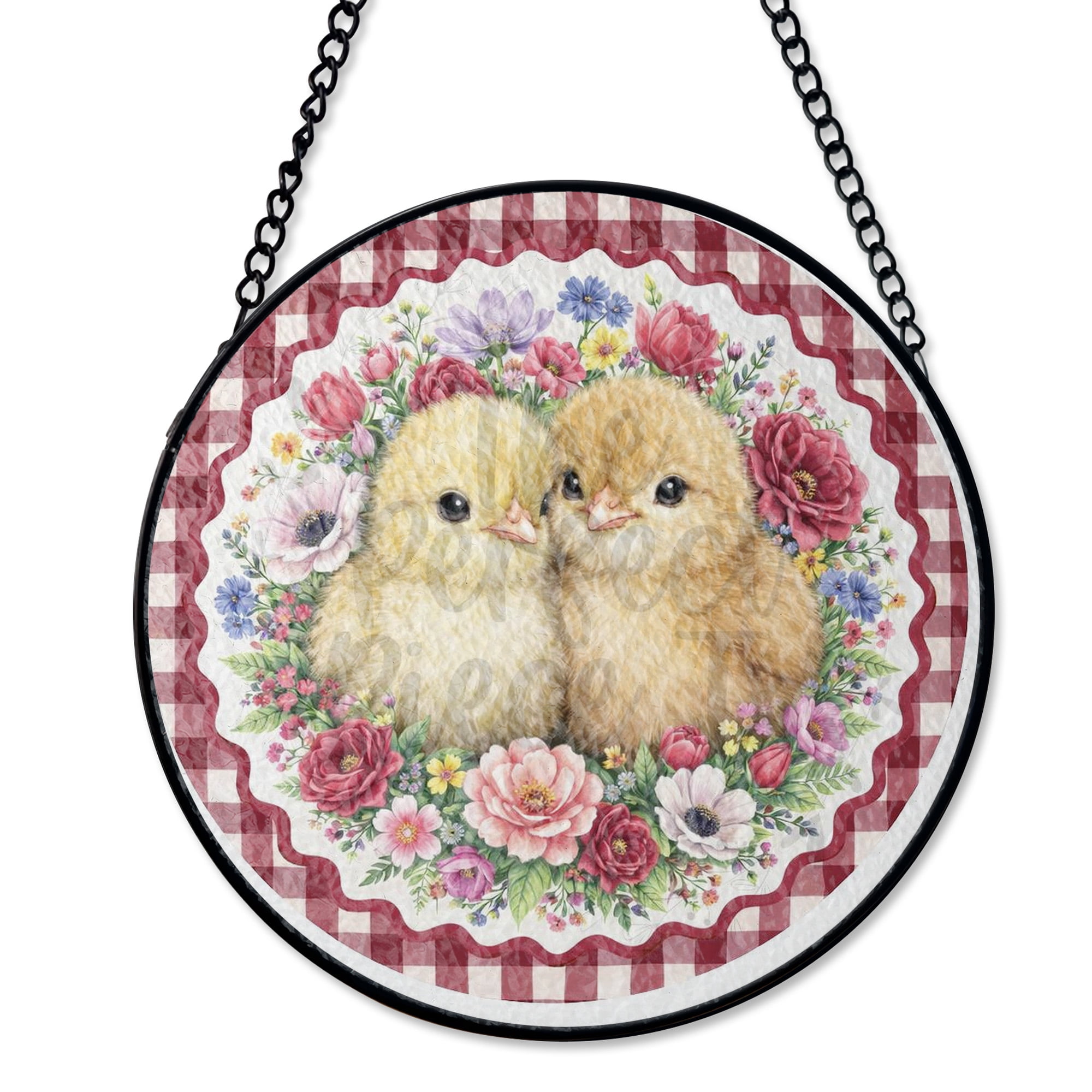 Baby Chick Spring Wreath Stained Glass Suncatcher UV Printed Glass Cute ...