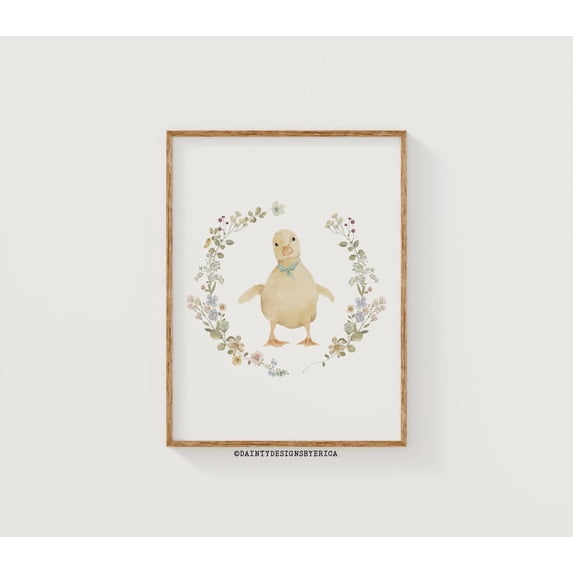 Baby Chick Spring Wreath Wall Art, Unframed Paper Print Size 8x12 ...