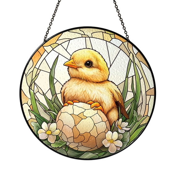 Baby Chick Stained Glass Style Suncatcher, Spring Flower Window Hanging ...