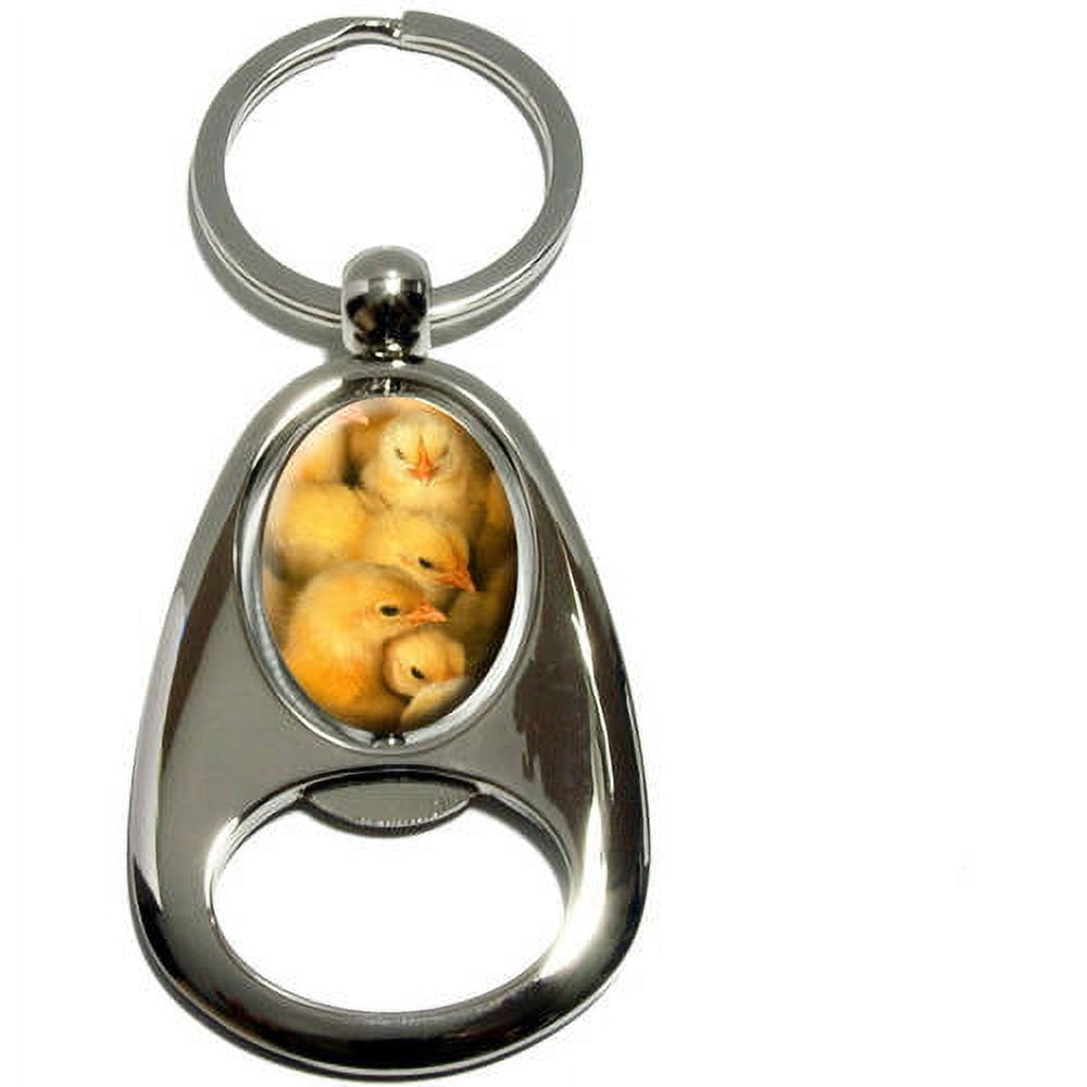 Baby Chickens Chicks, Chrome Plated Metal Spinning Oval Design Bottle Opener Keychain Key Ring ...