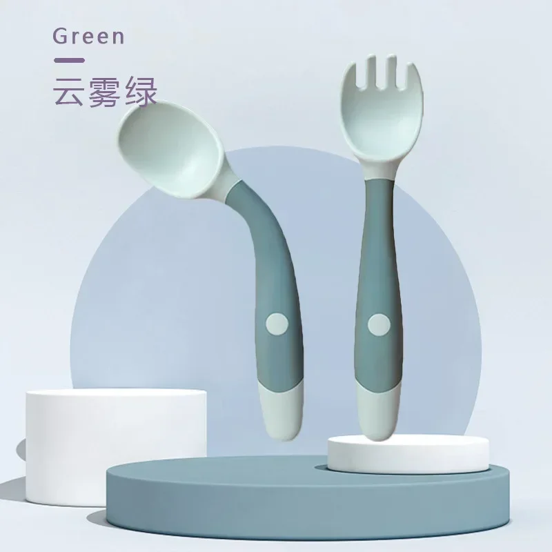 Baby Children Spoon Fork Set Soft Bendable Silicone Scoop Fork Kit ...
