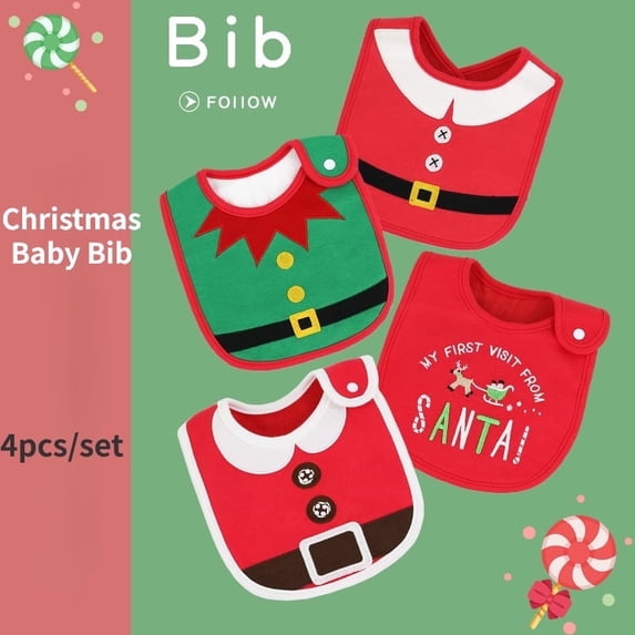 Baby Christmas Bibs 4 Pack, Santa Design, Soft & Absorbent Cotton for ...