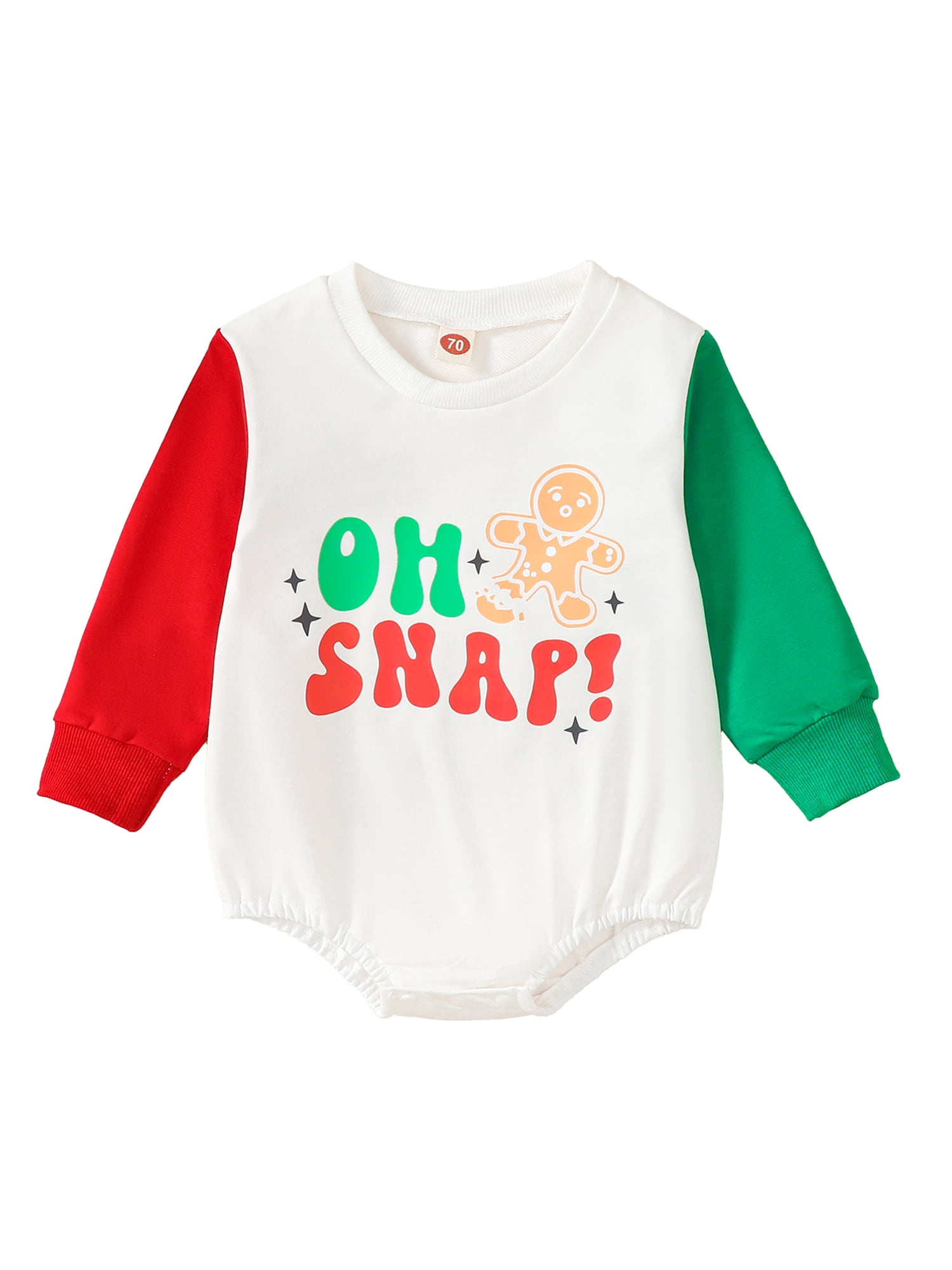 Baby Christmas Long Sleeve Crewneck Letter Print Contrast Color Romper ...