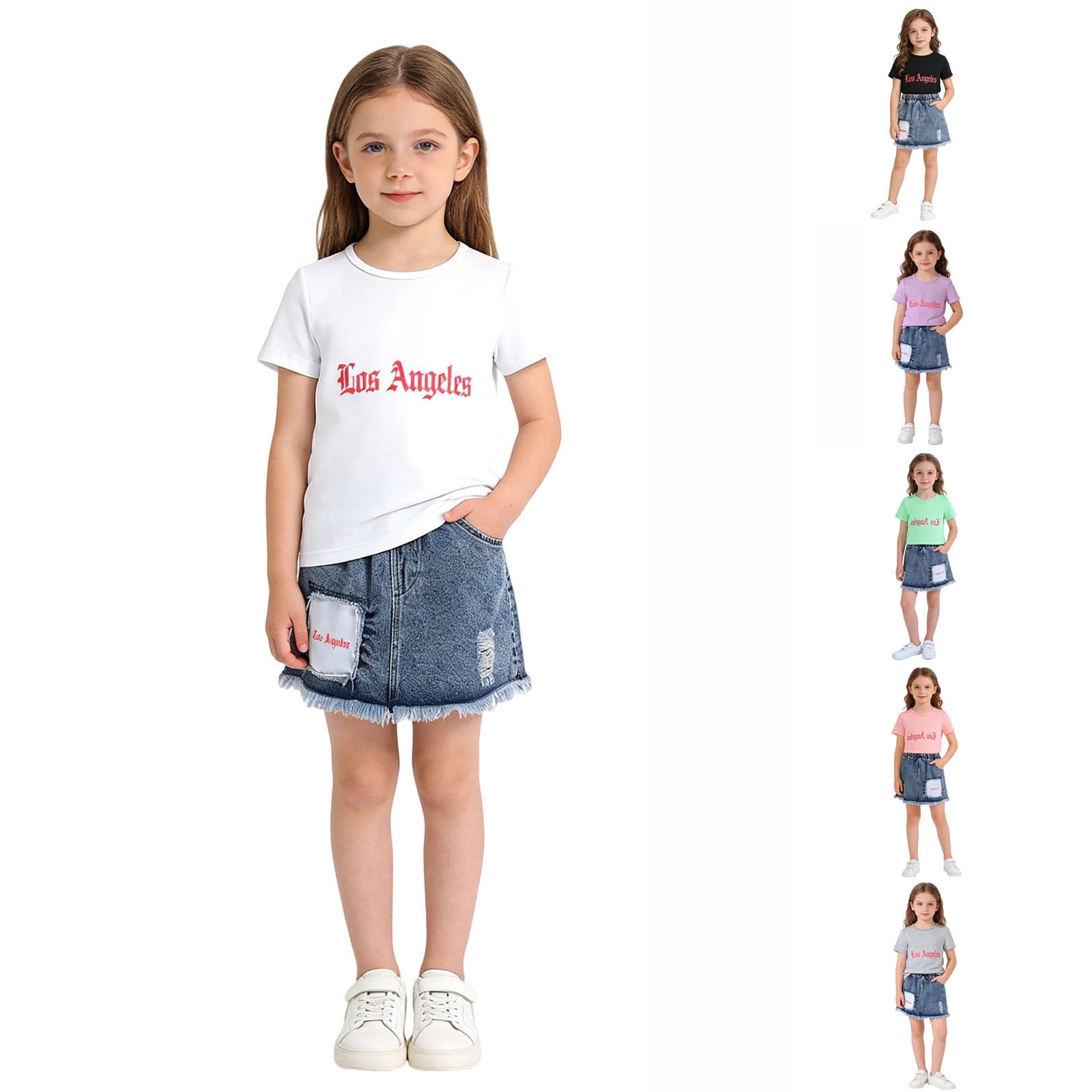 Baby Clothes for Girls Summer Flower Print T Shirt with Denim Skirt ...