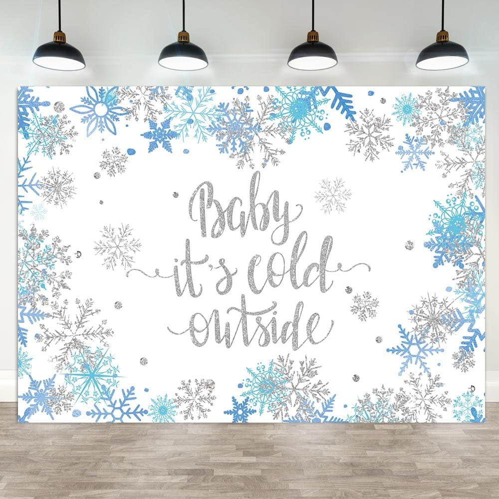 Baby It's Cold Outside Backdrop Blue Snowflake Silver Boy Newborn Baby ...