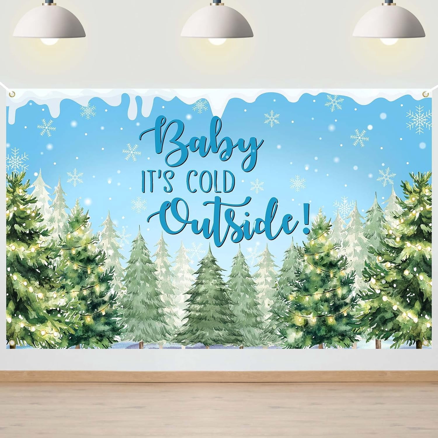 Baby It's Cold Outside Backdrop Blue Winter Snowflake Baby Shower ...