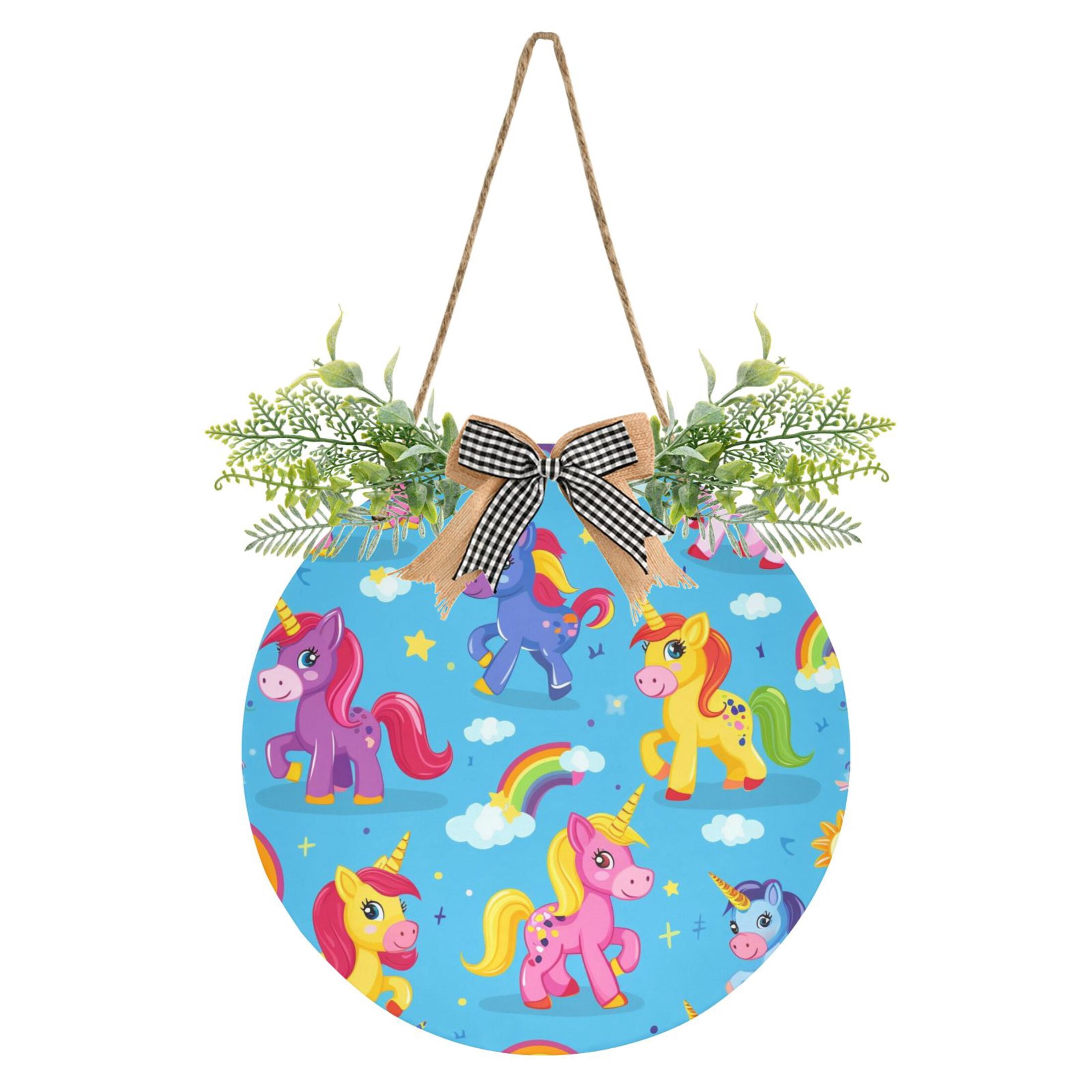 Baby Colorful Unicorns Welcome Front Door Sign Round 12 inch Porch ...