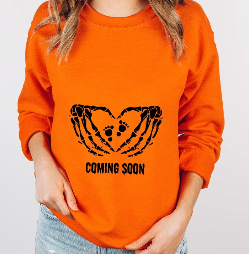 Baby Coming Soon Sweatshirt, Pregnancy Announcement Halloween Skeleton ...
