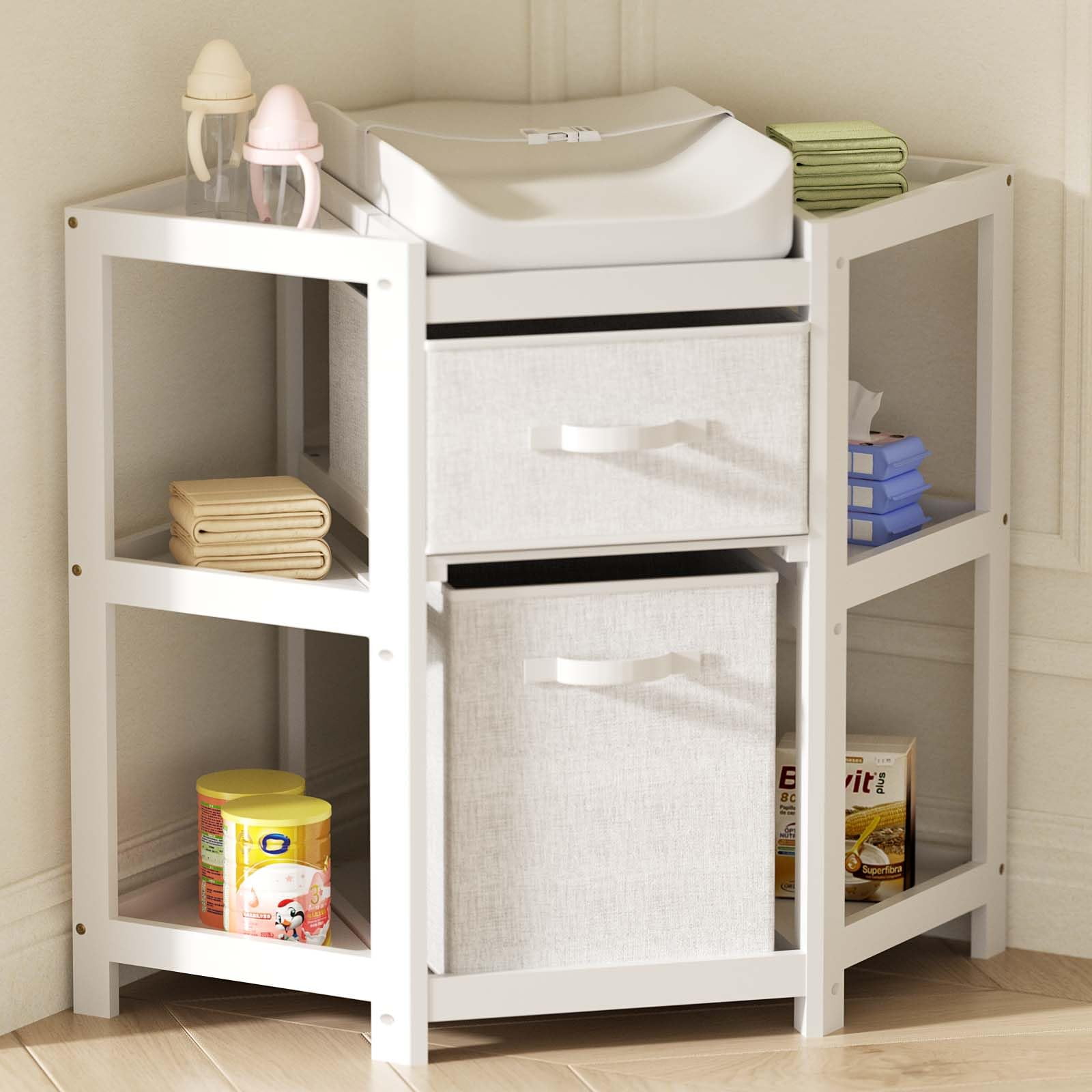 Baby Corner Changing Table with 2 Storage Drawers, Infant Diaper ...