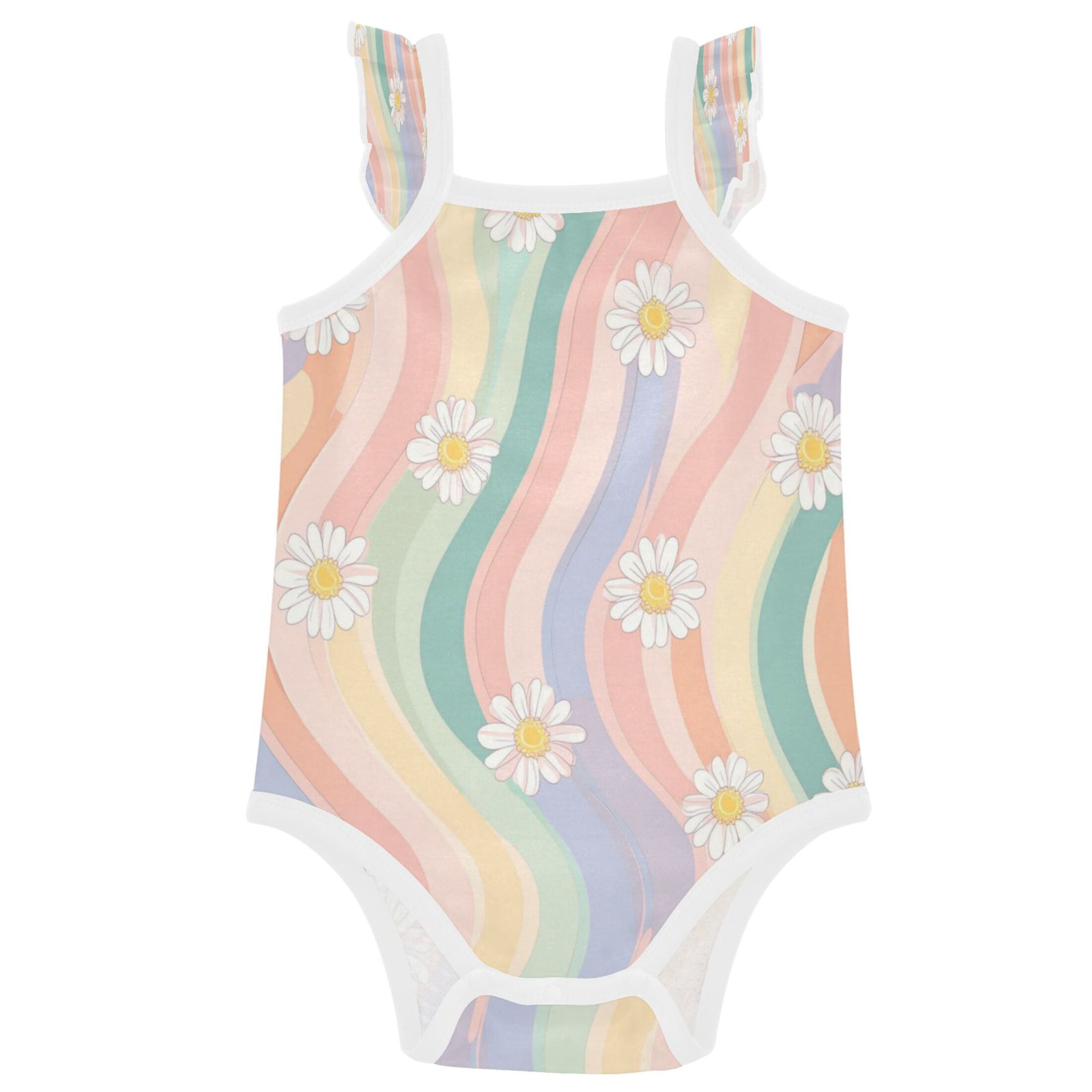 Baby Cotton Sleeveless Bodysuits with Ruffled Straps Baby Girl Bodysuit ...