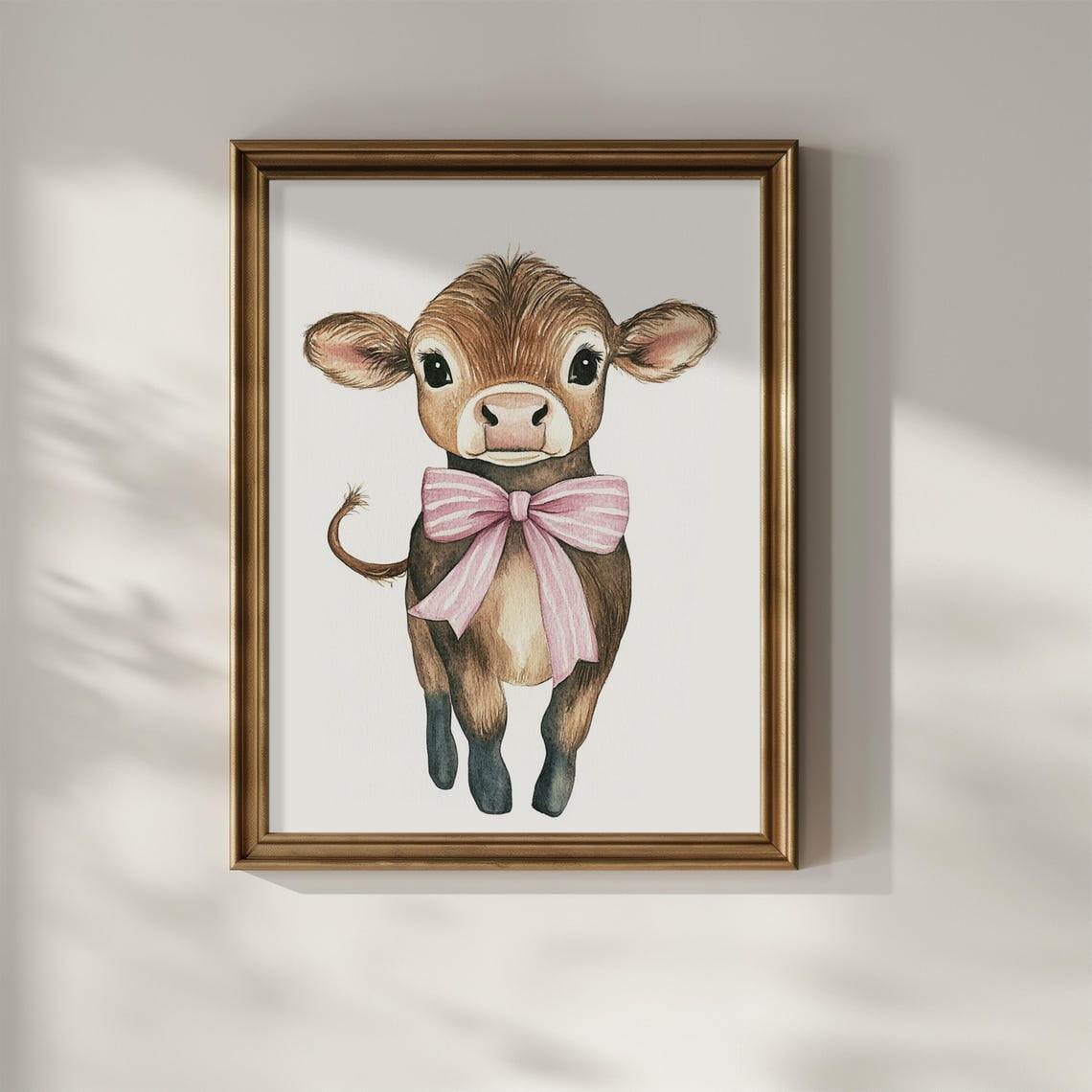 Baby Cow Poster Print Cute Hand Drawn Painted Pink Coquette Bow ...