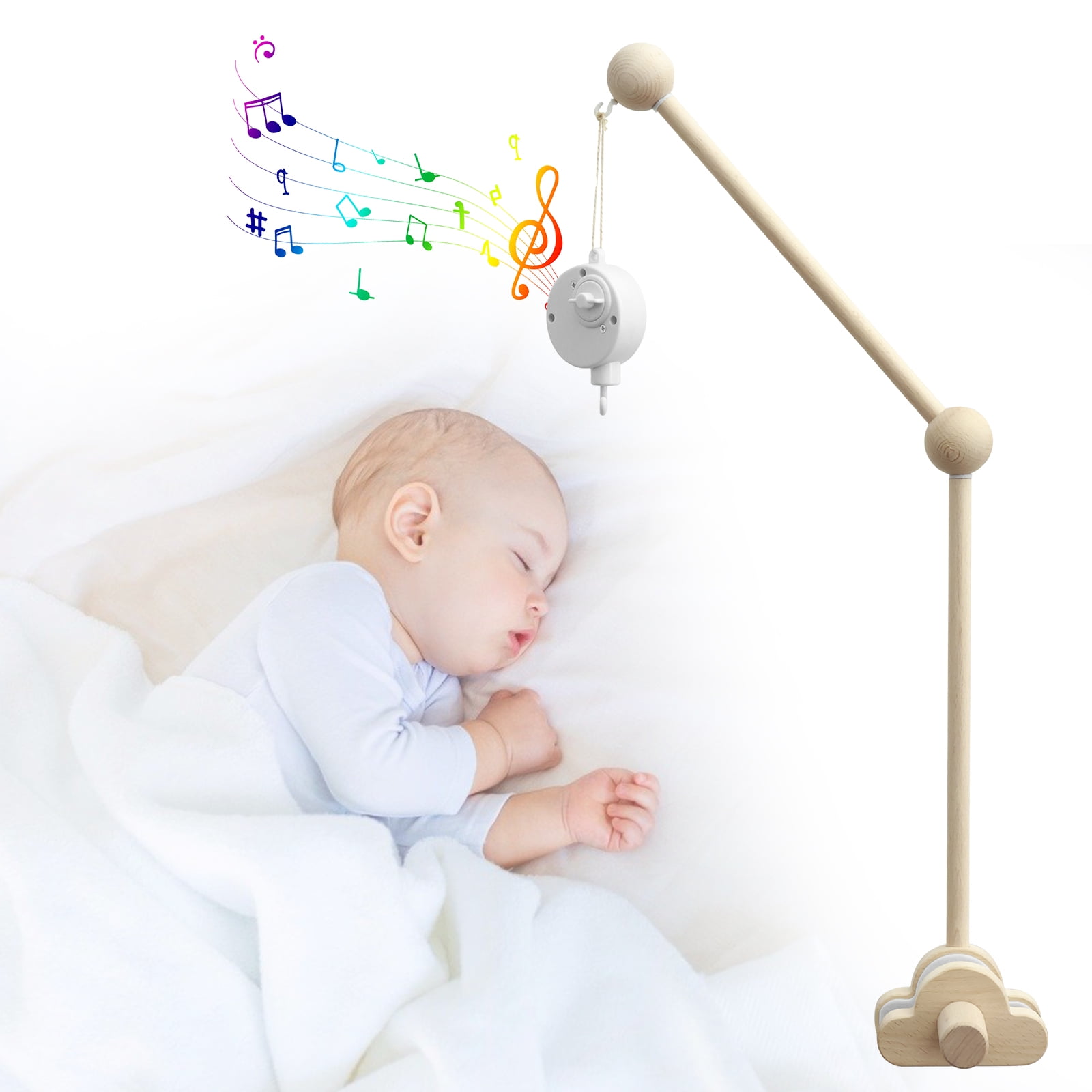 Baby Crib Mobile Arm 27inch Wooden Crib Mobile Holder with Clockwork ...