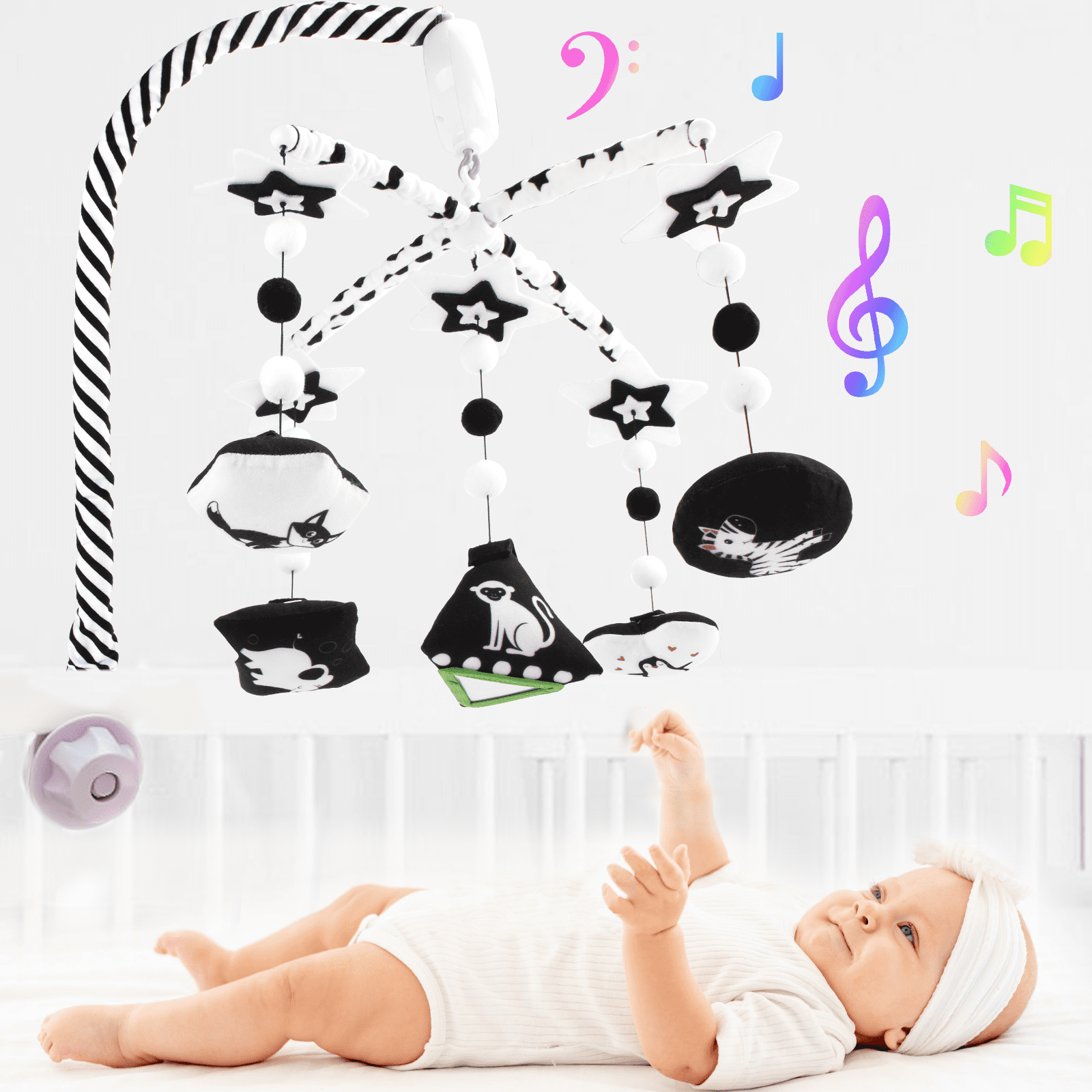 Baby Crib Mobile Black and White Musical Baby Mobile for Crib Give ...