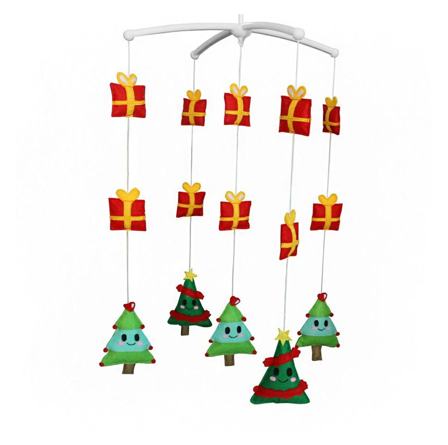 Baby Crib Mobile Christmas Trees Red Gifts Box Handmade Musical Mobile ...