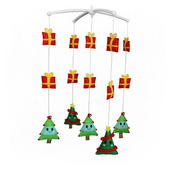 Baby Crib Mobile Christmas Trees Red Gifts Box Handmade Musical Mobile ...