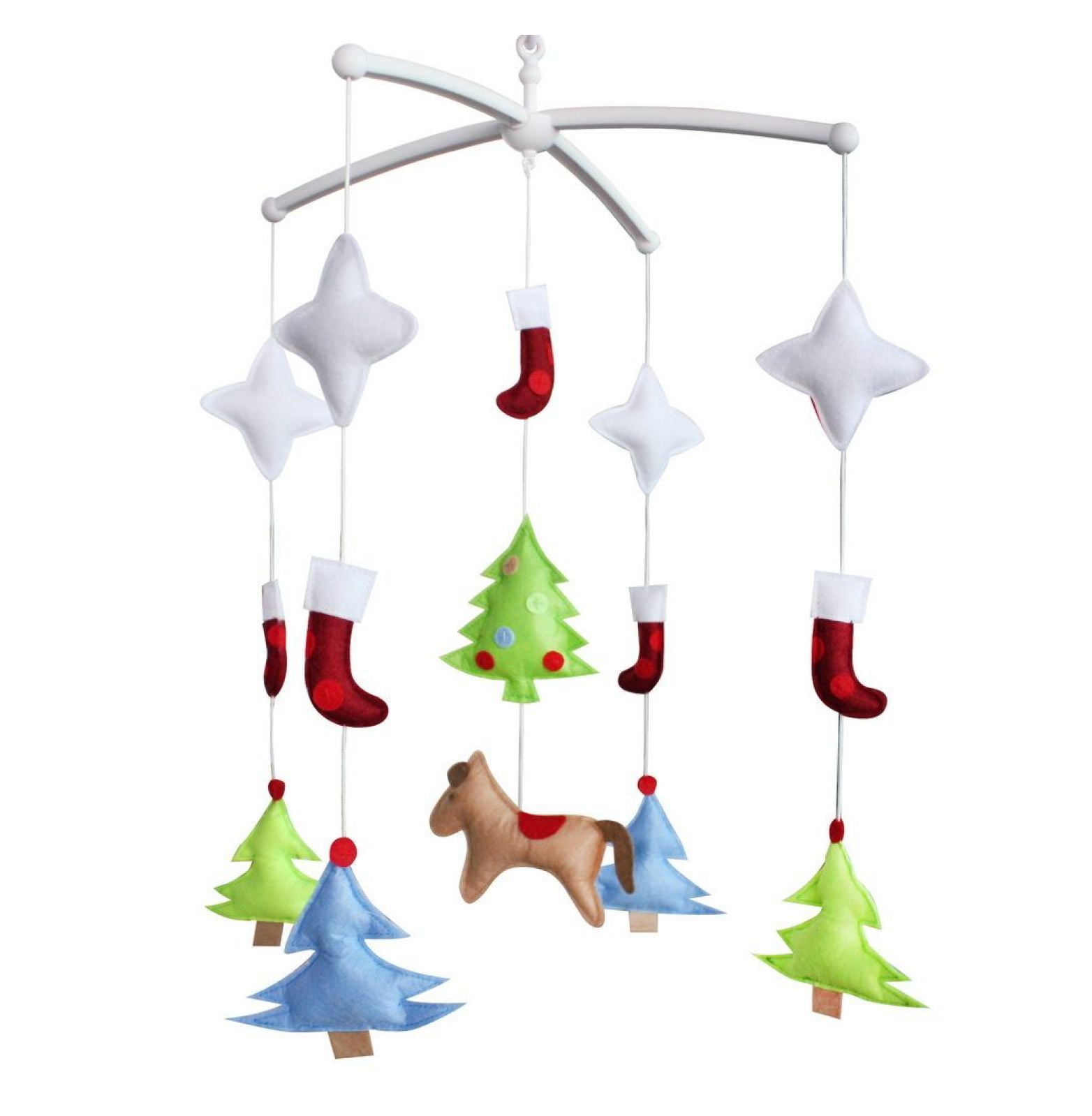 Baby Crib Mobile Christmas Trees Red Stocking Handmade Musical Mobile ...