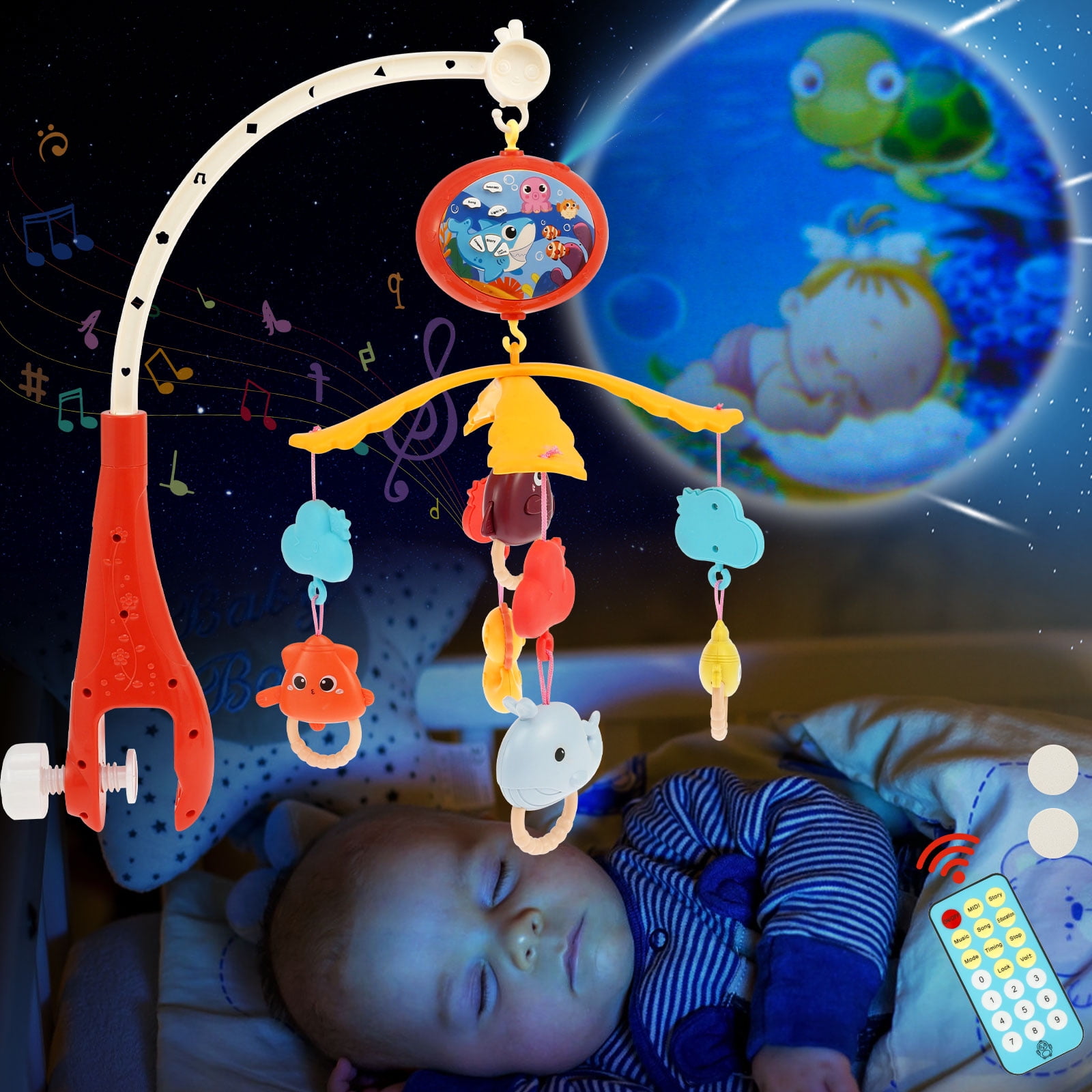 Baby Crib Mobile with Music and Projection Rotating Nursery Hanging ...