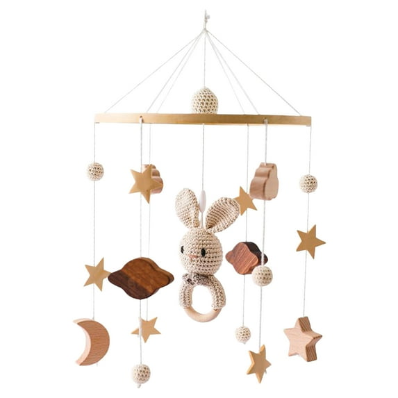 Baby Crib Mobile Wooden Hanging Baby Bed Cute Rabbit Animals Wood ...
