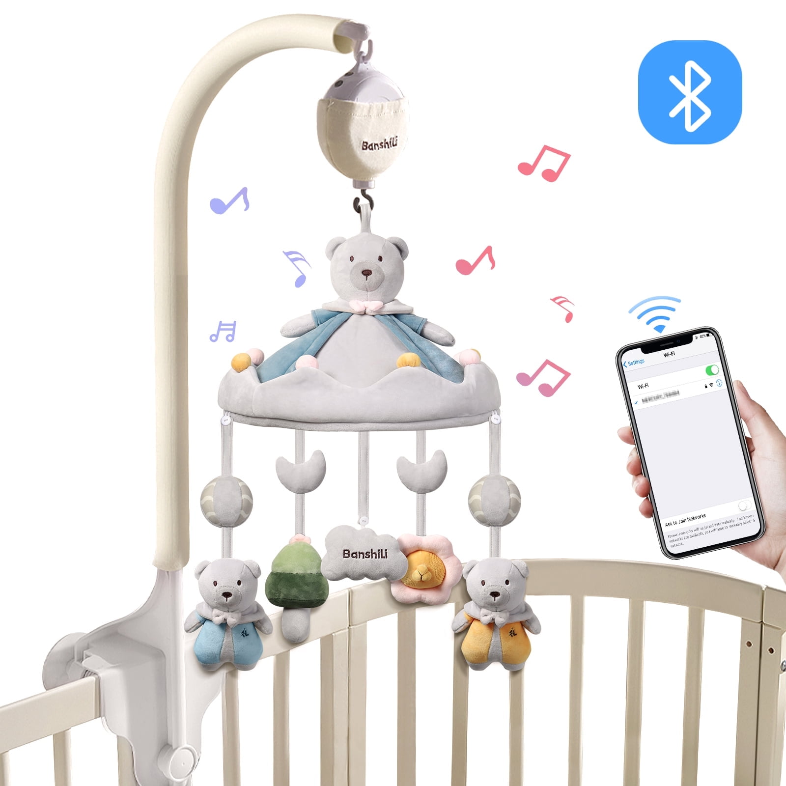 BanshiLi Baby Crib Mobile with Music and Soft Plush Toys Bluetooth ...