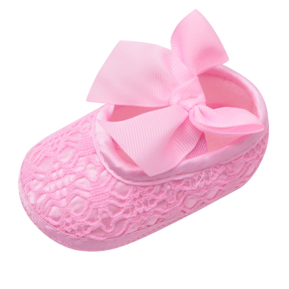 Baby Crib Soled Footwear Bowknot Girls Soft Sneakers, 12, Pink ...