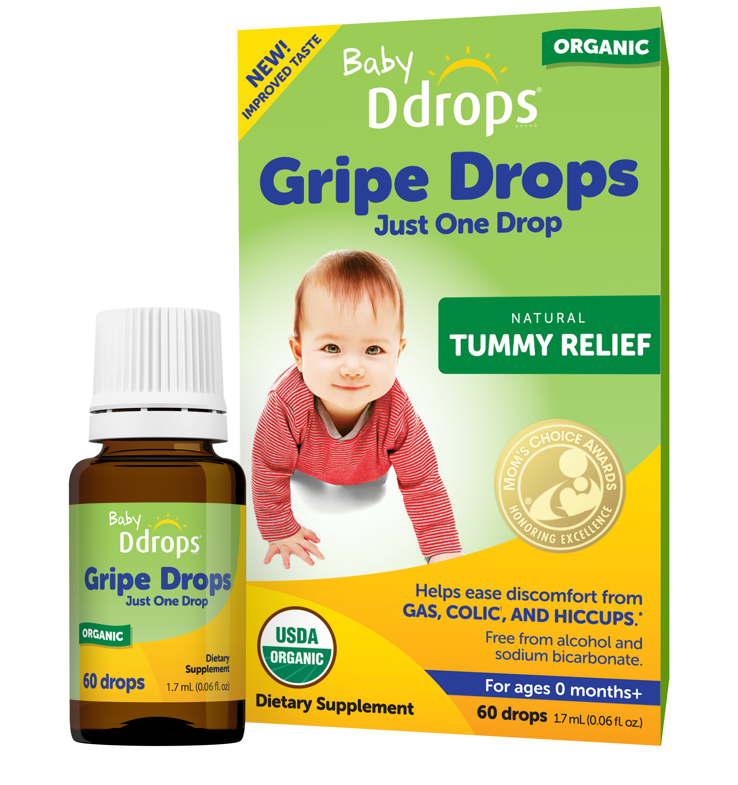 Baby Ddrops Gripe Drops Organic Liquid Tummy Relief for Infants, 0.06 ...