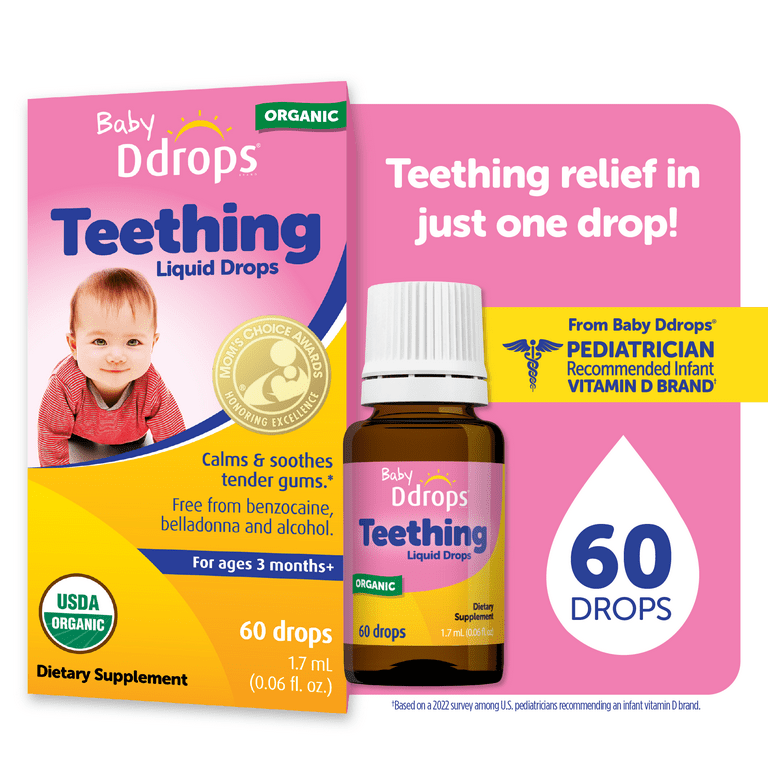 Baby Ddrops Liquid Organic Teething Relief Drops 0.06 fl oz