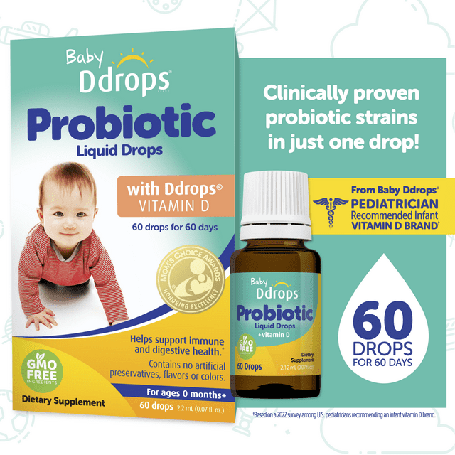 Baby Ddrops Probiotic Liquid Drops with Ddrops Vitamin D, 0.07 fl oz ...