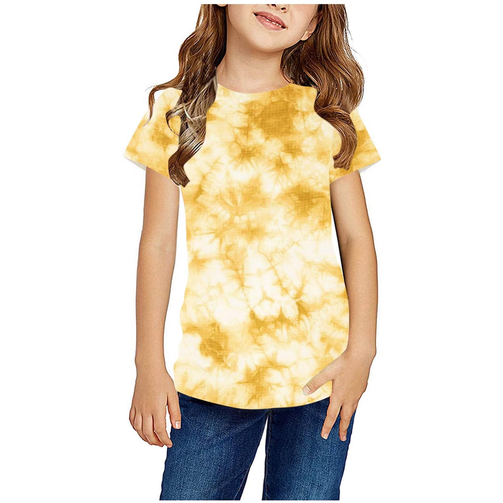 YANHAIGONG Tie Dye Shirt Girls,3-14 Years Summer Tie Dye Shirt Kids ...