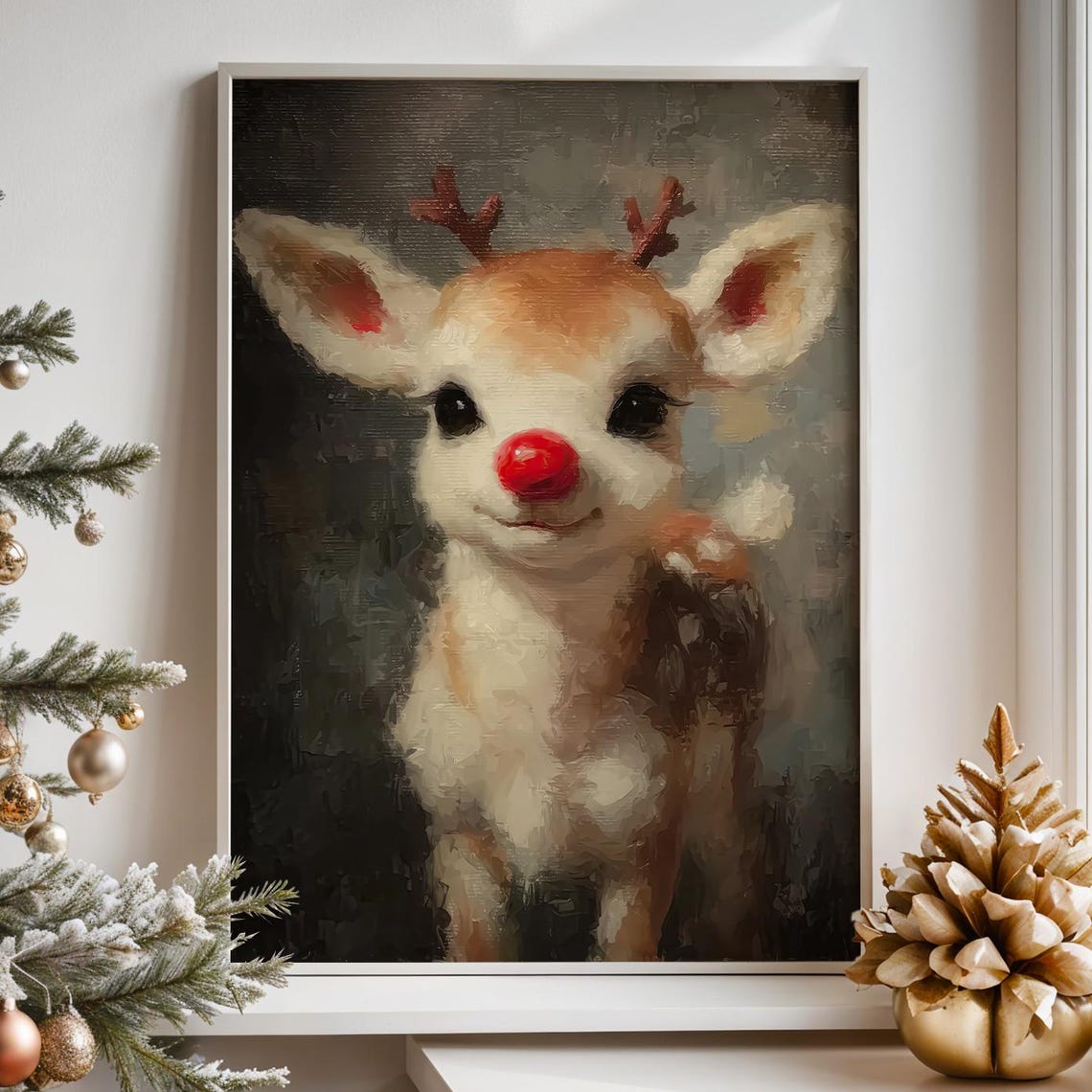 Baby Deer Poster, Cute Reindeer Wall Art, Nursery Poster, Cozy Winter ...