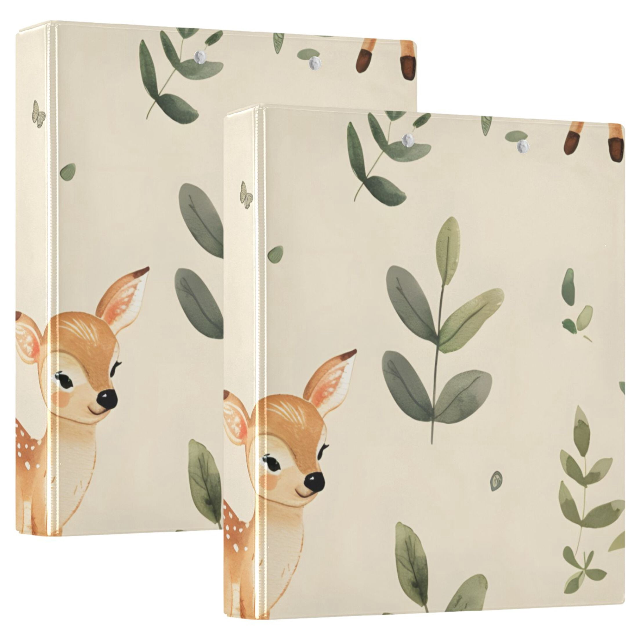 Baby Deer and Green Leaves 3 Ring Binders 1.5 inch Hardcover File ...