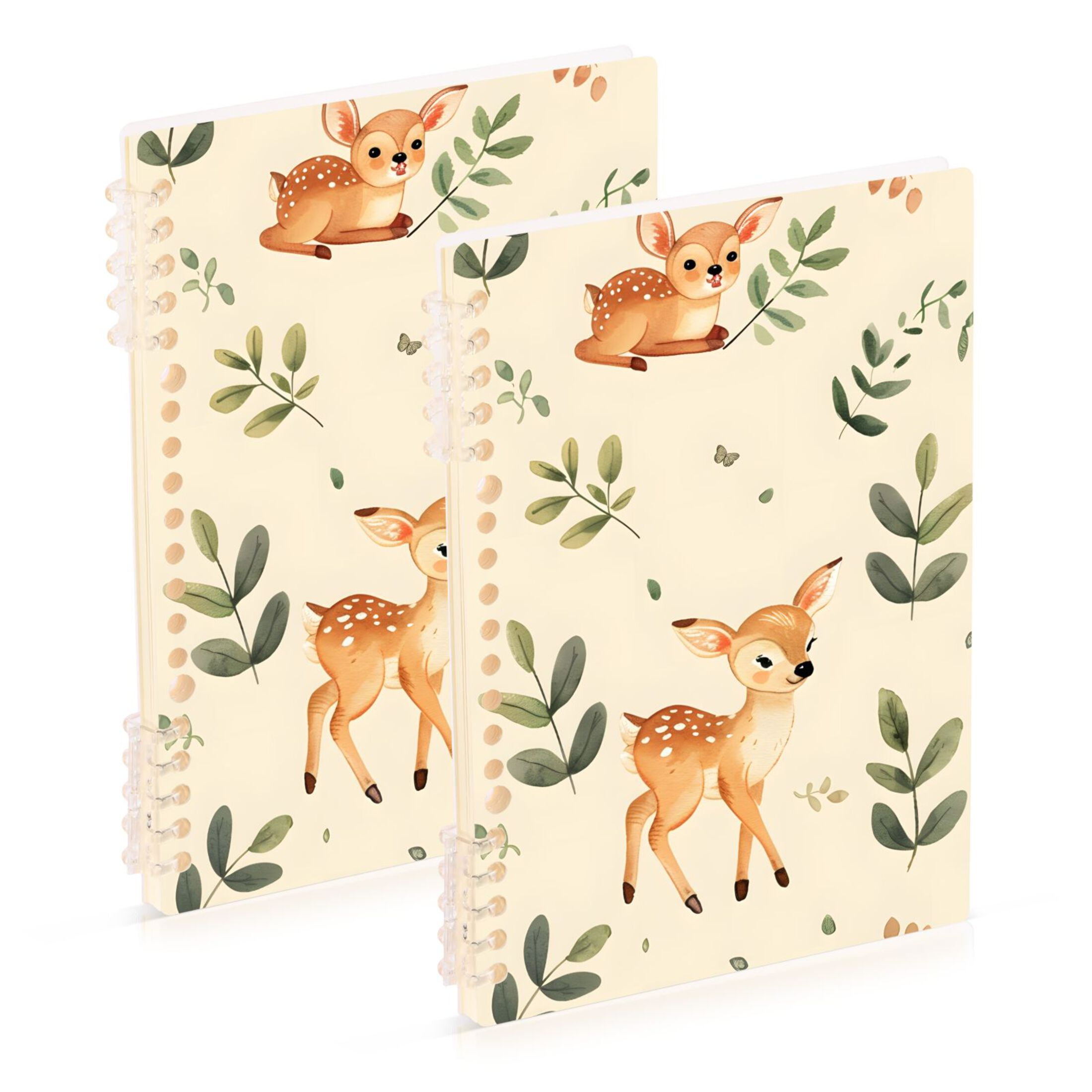 Baby Deer and Green Leaves Ring Binder Notebook Journey Note Diary College Ruled Spiral Notebook ...