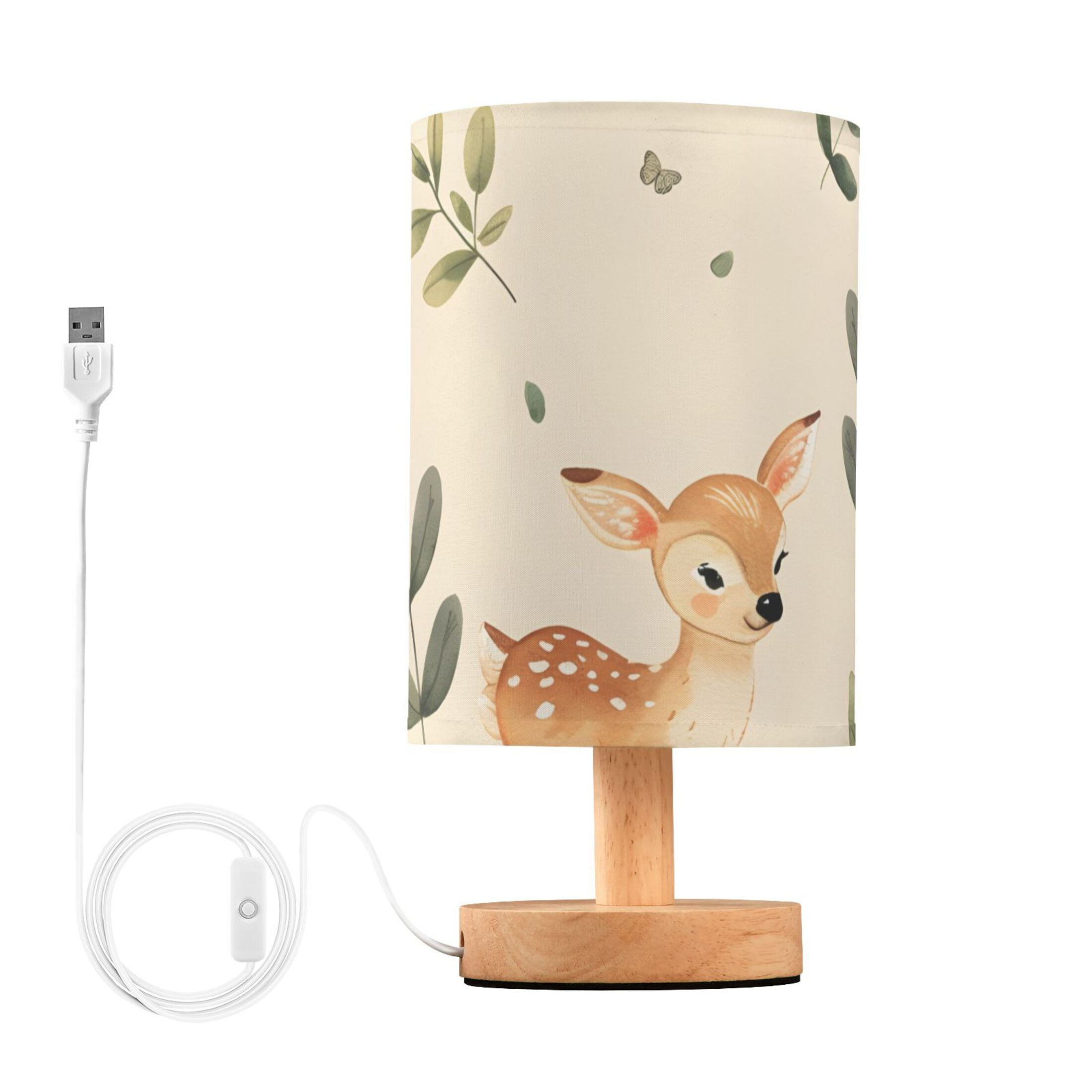 Baby Deer and Leaves Bedside Desk Lamp LED Table Nightstand Lamps Warm ...