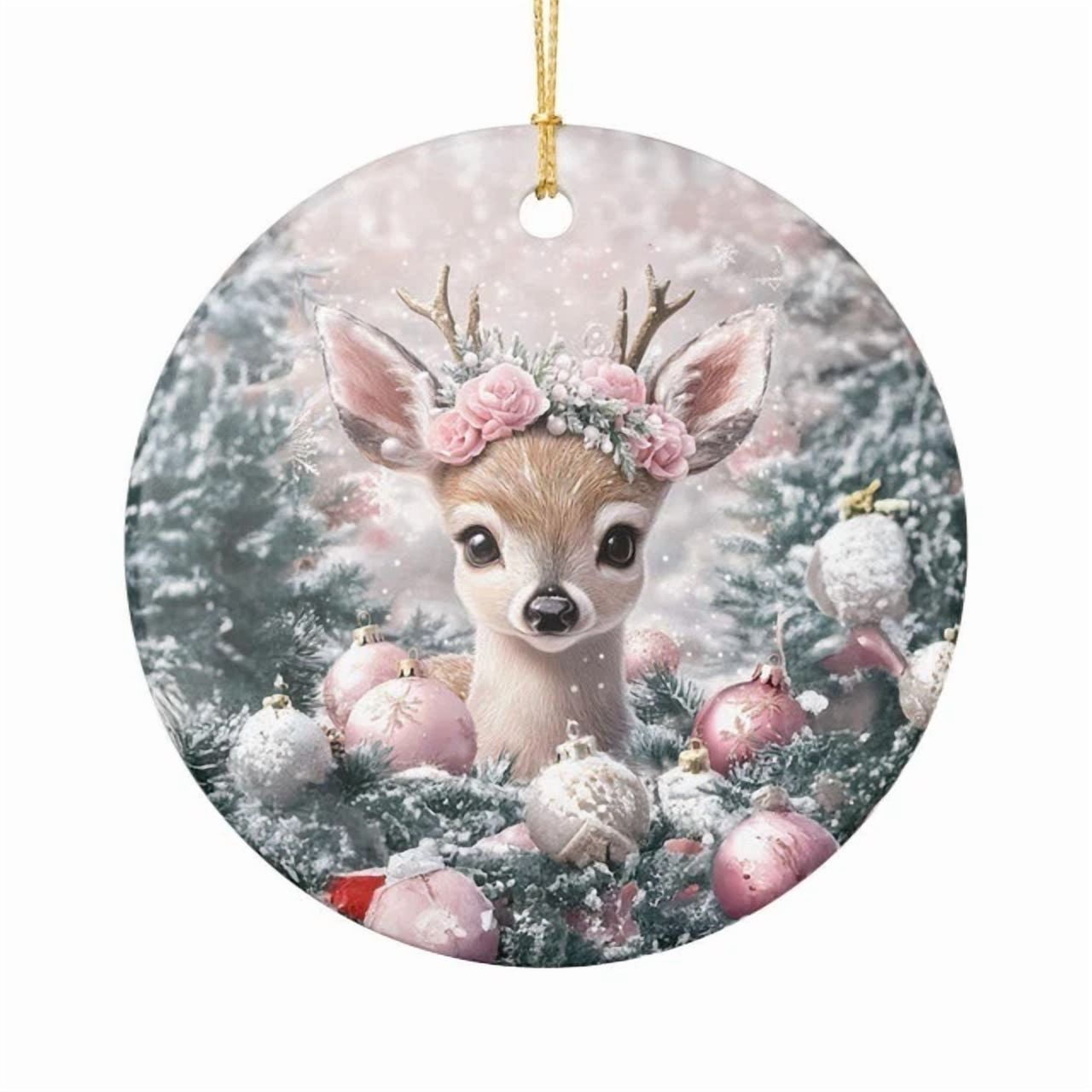 Baby Deer kriStmAs Ornament Woodland Fawn with Pink Floral Crown, Cute ...