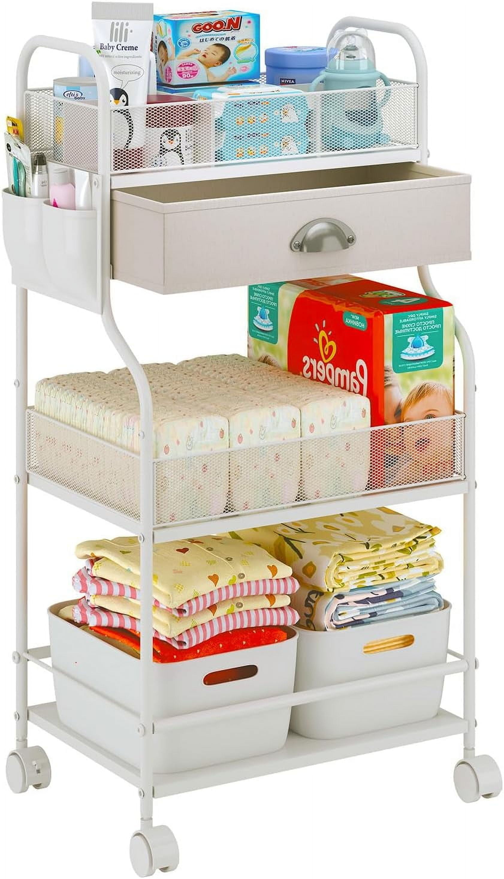 Baby Diaper Caddy Cart Organizer -3 Tier, Bedside Nursery Essentials ...