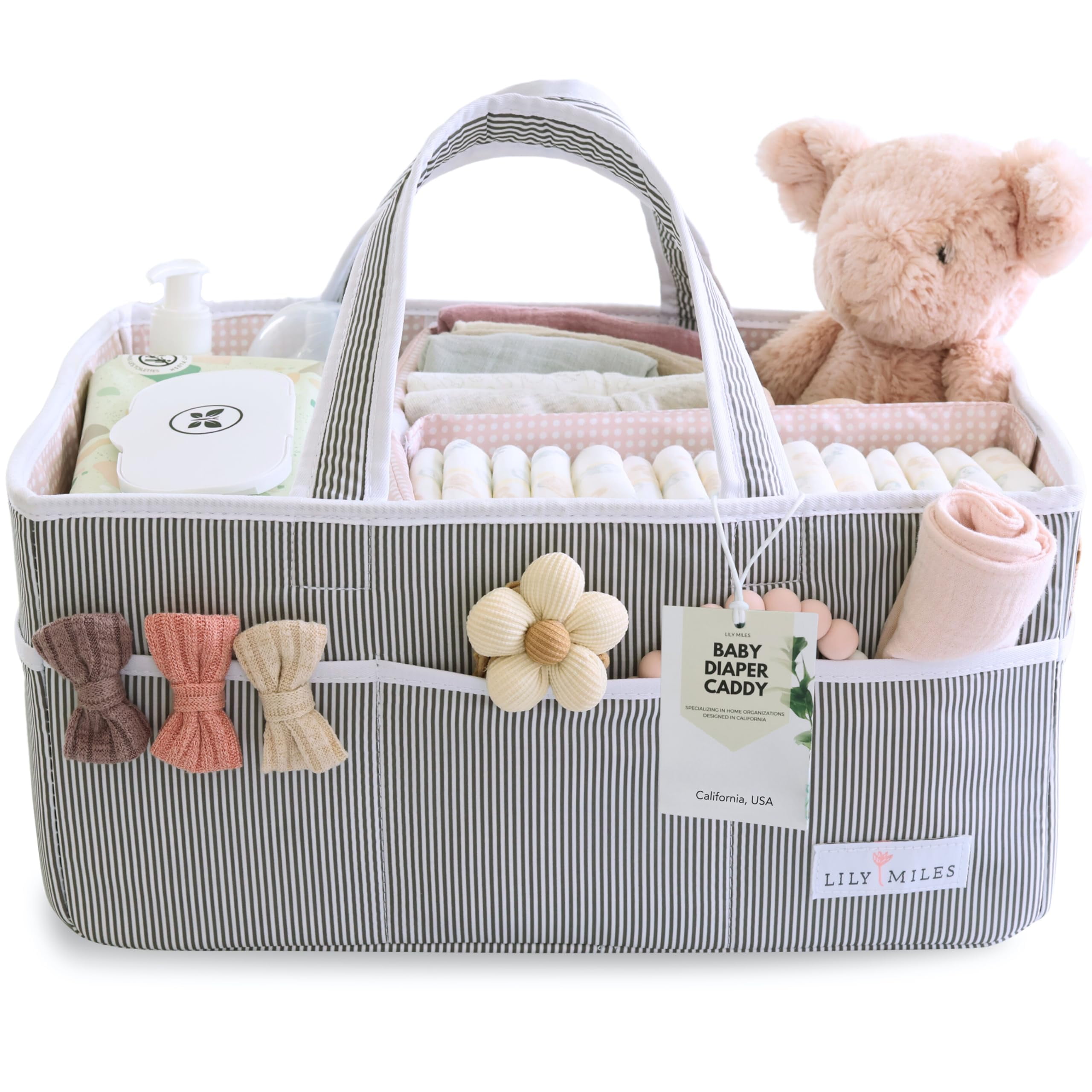 Baby Diaper Caddy Organizer with 8 Pockets, Nursery Storage Basket for ...