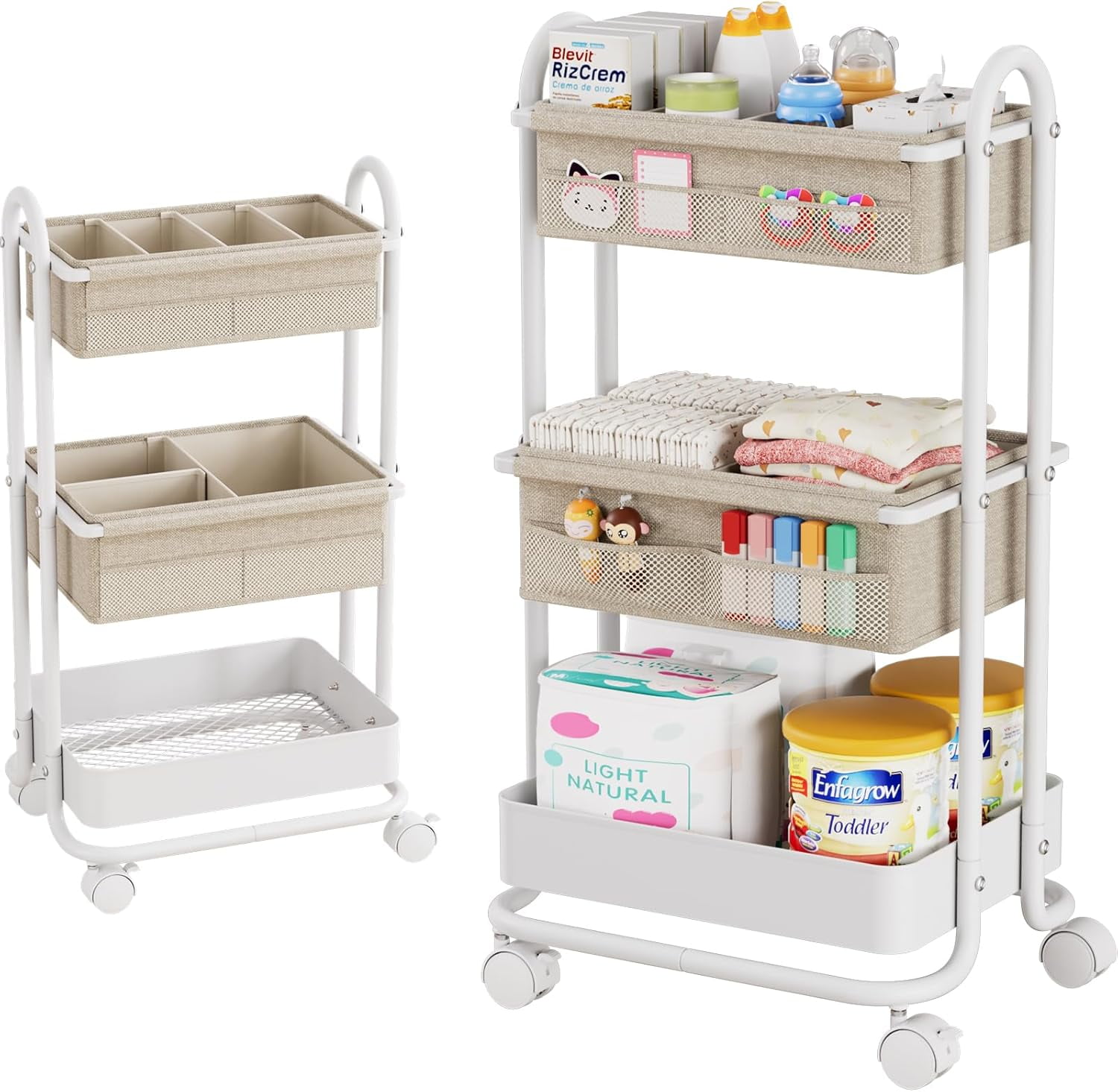 Baby Diaper Caddy Organizer Cart - 3 Tier Rolling Storage Cart with ...