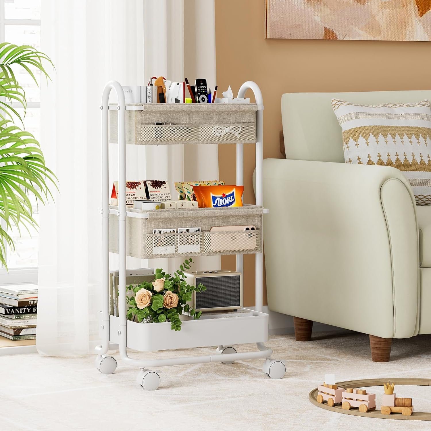 Baby Diaper Caddy Organizer Cart - 3 Tier Rolling Storage with ...