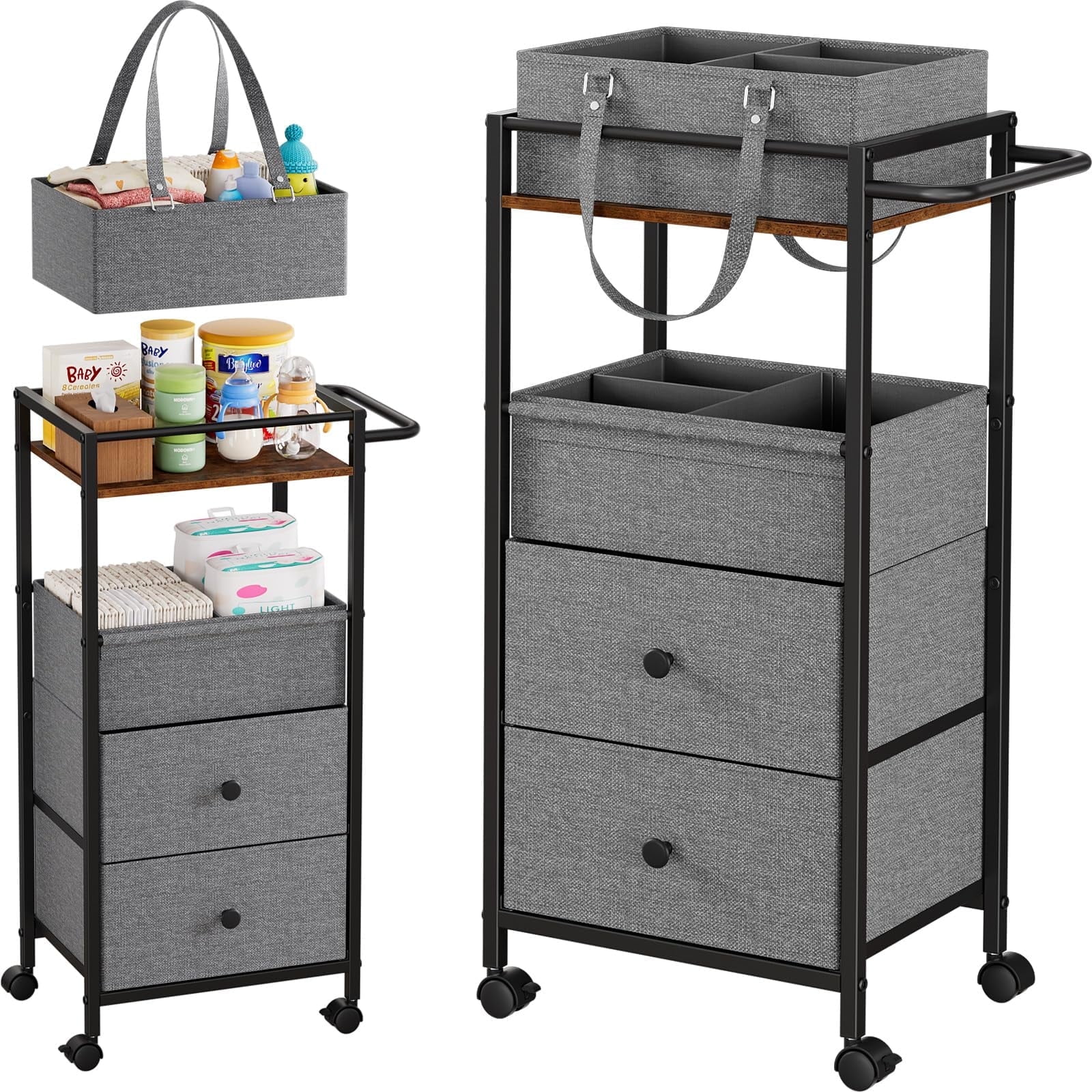 Baby Diaper Caddy Organizer Cart with Drawers - 3In1 Rolling Storage ...