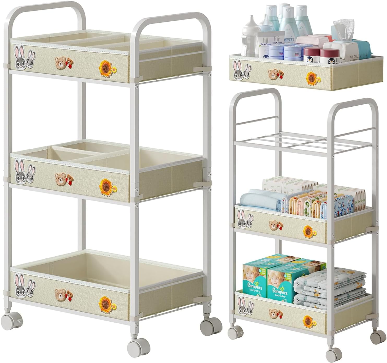 Baby Diaper Cart, 3-Tier Rolling Diaper Caddy for Newborn Essentials ...