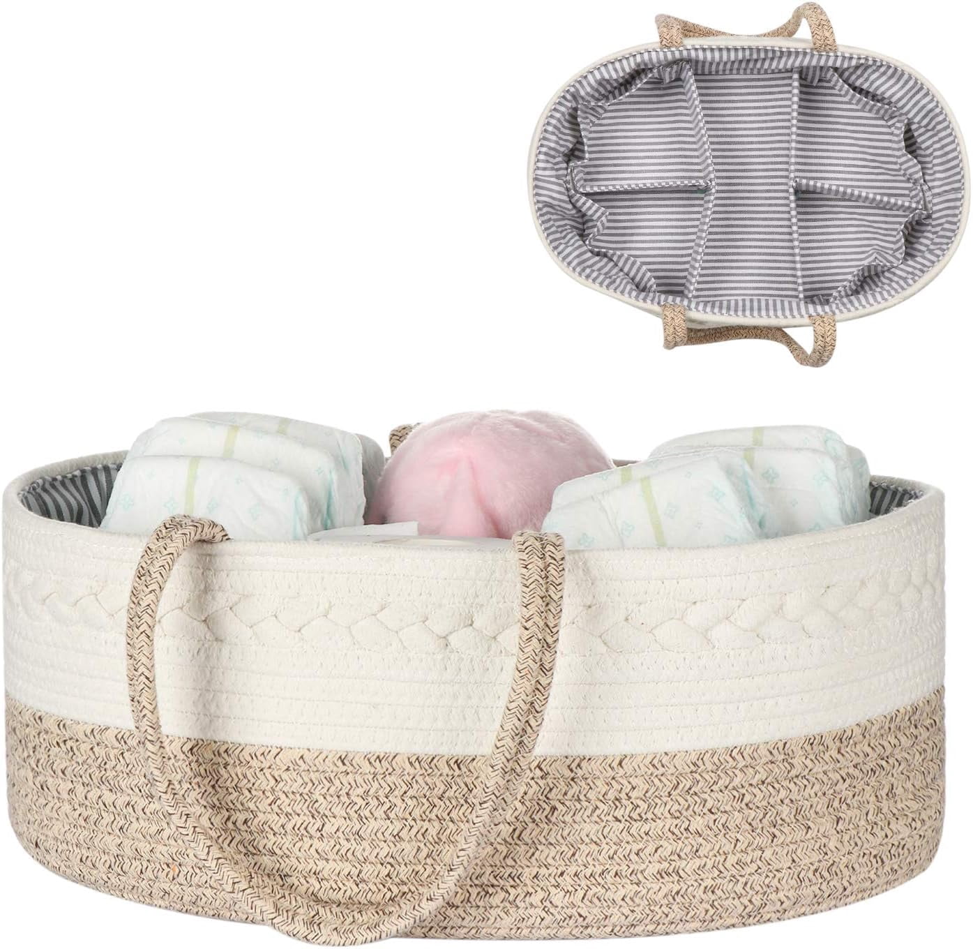 Baby Diaper Organizer -100% Cotton Baby Basket Bin with Removable ...