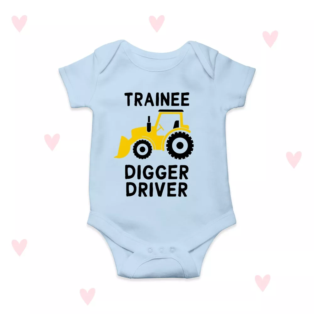 Baby Digger Trucks Farm Tractor Mini Me Trainee Boys Girls Baby Grow ...