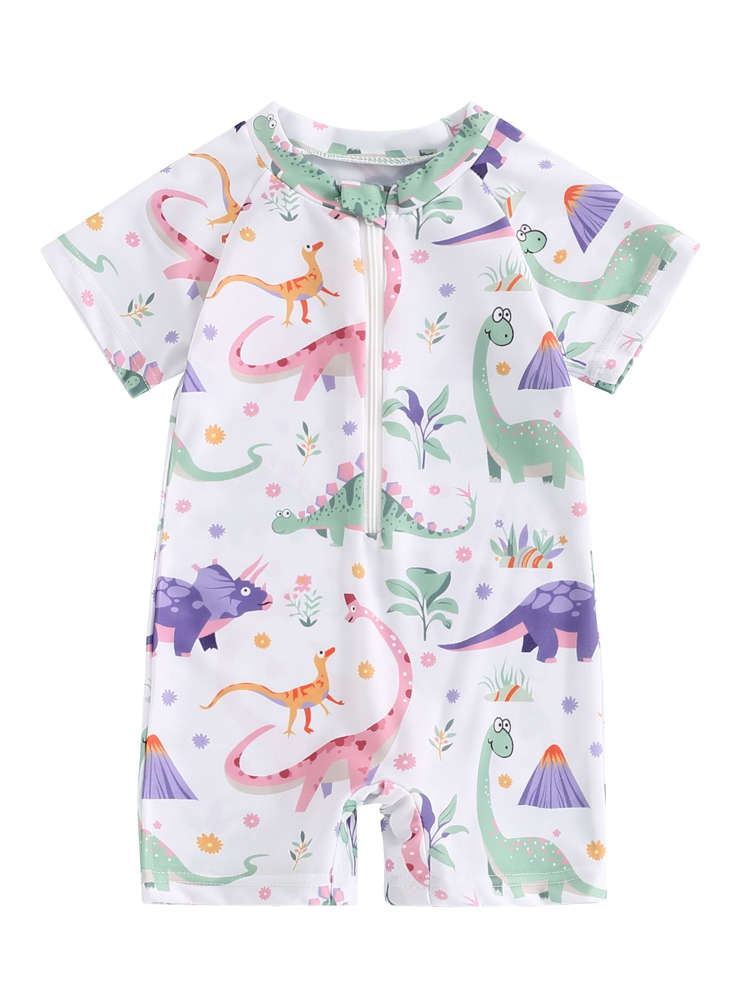 Baby Dinosaur One Piece Short Sleeve Zipper Swimwear Toddler Bathing ...