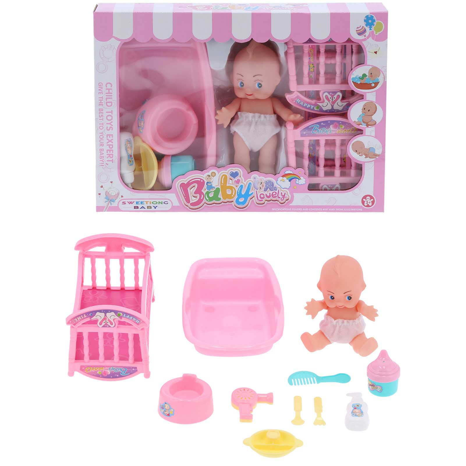 Baby Doll Bed Set with Doll Bathtub Bath Accessories Baby Dolls Gift ...