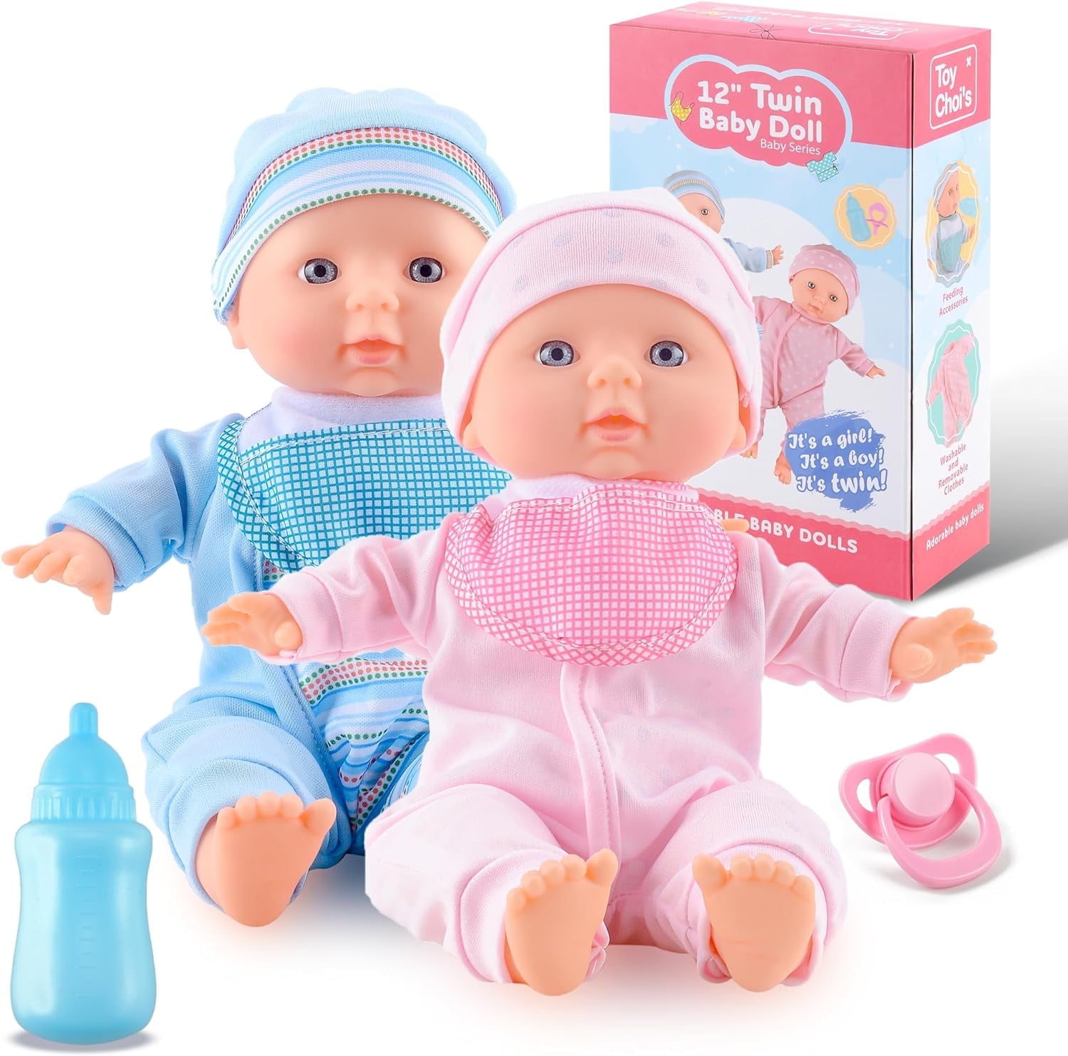 Toy Choi's Baby Doll Twin Set, 12 Inch Realistic Newborn Twins with ...
