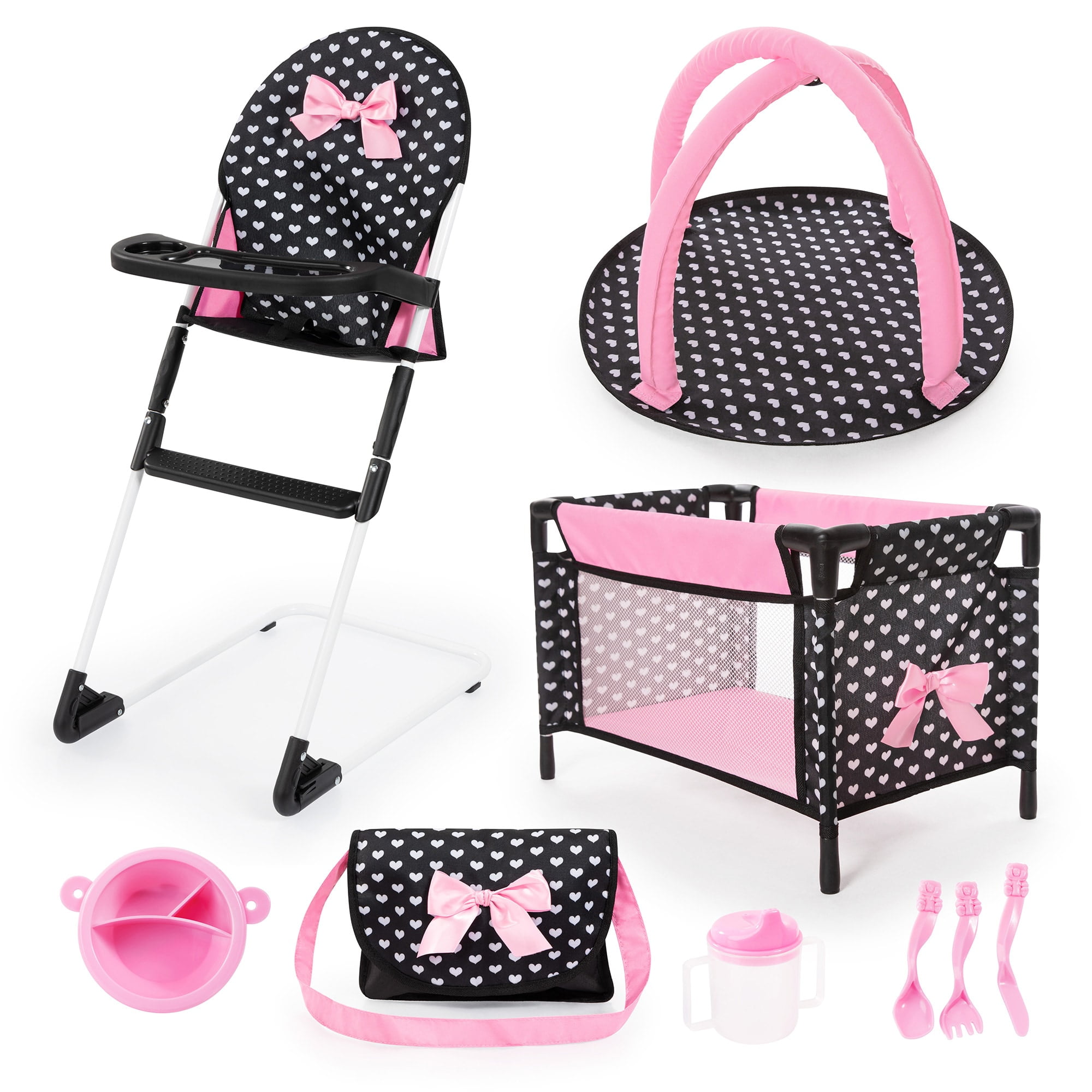 Baby Doll Travel Set W/ Bed, Highchair, Playground & Accessories, 9 ...